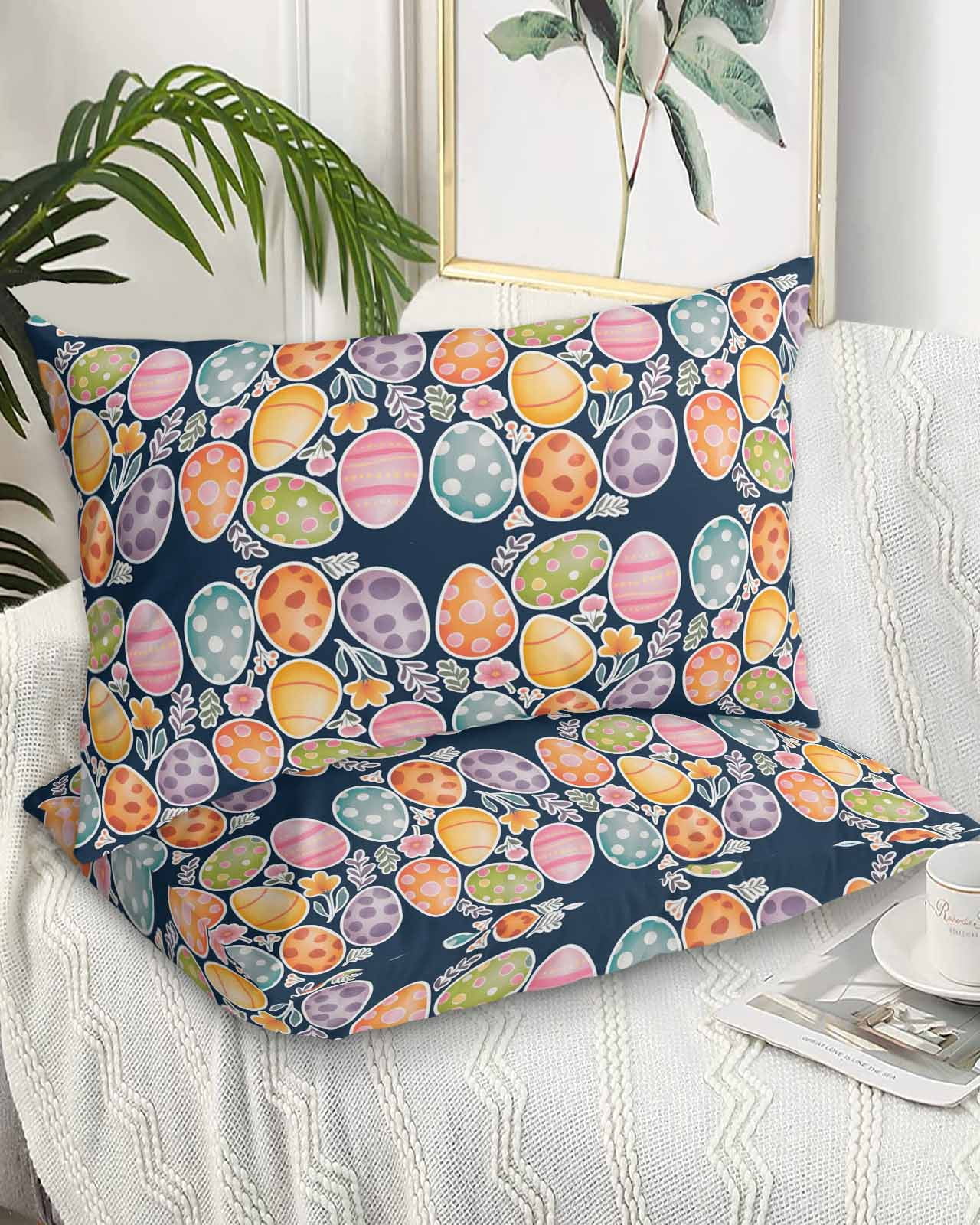 Easter Eggs King Pillow Cases Set of 2 - Microfiber Bed Throw Pillow ...