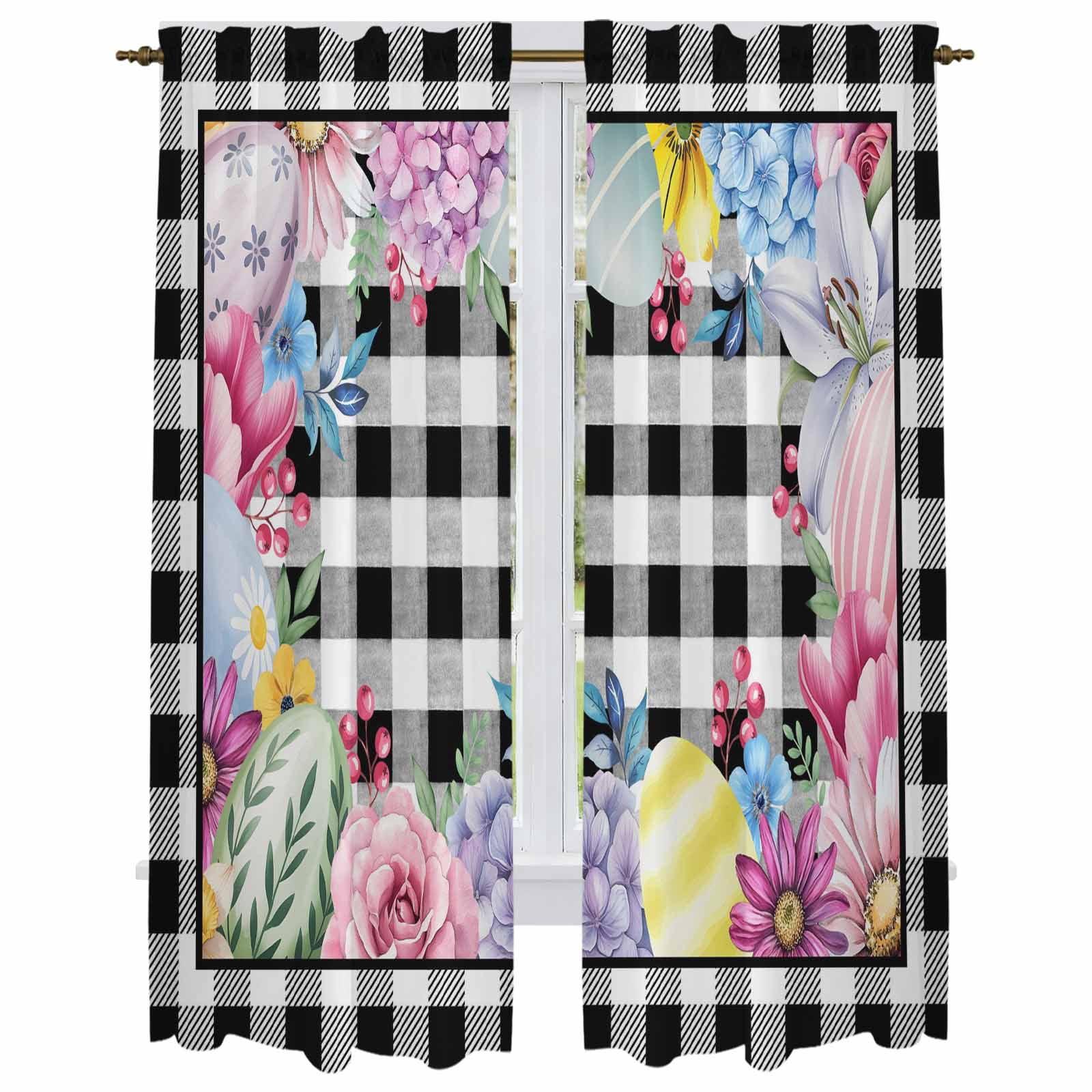 Easter Eggs Kitchen Curtain for Berdoom Living Room Cafe 72 Inch Length ...