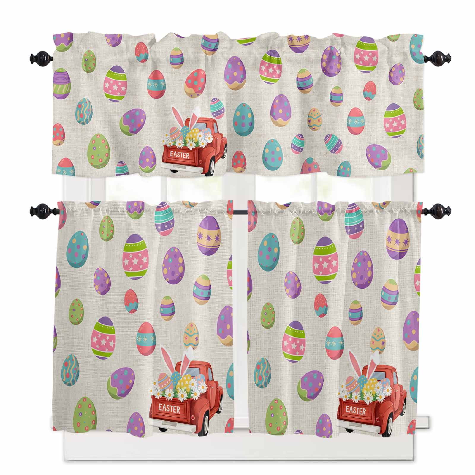 Easter Eggs Kitchen Curtains Valances and Tiers Set of 3 Colorful ...