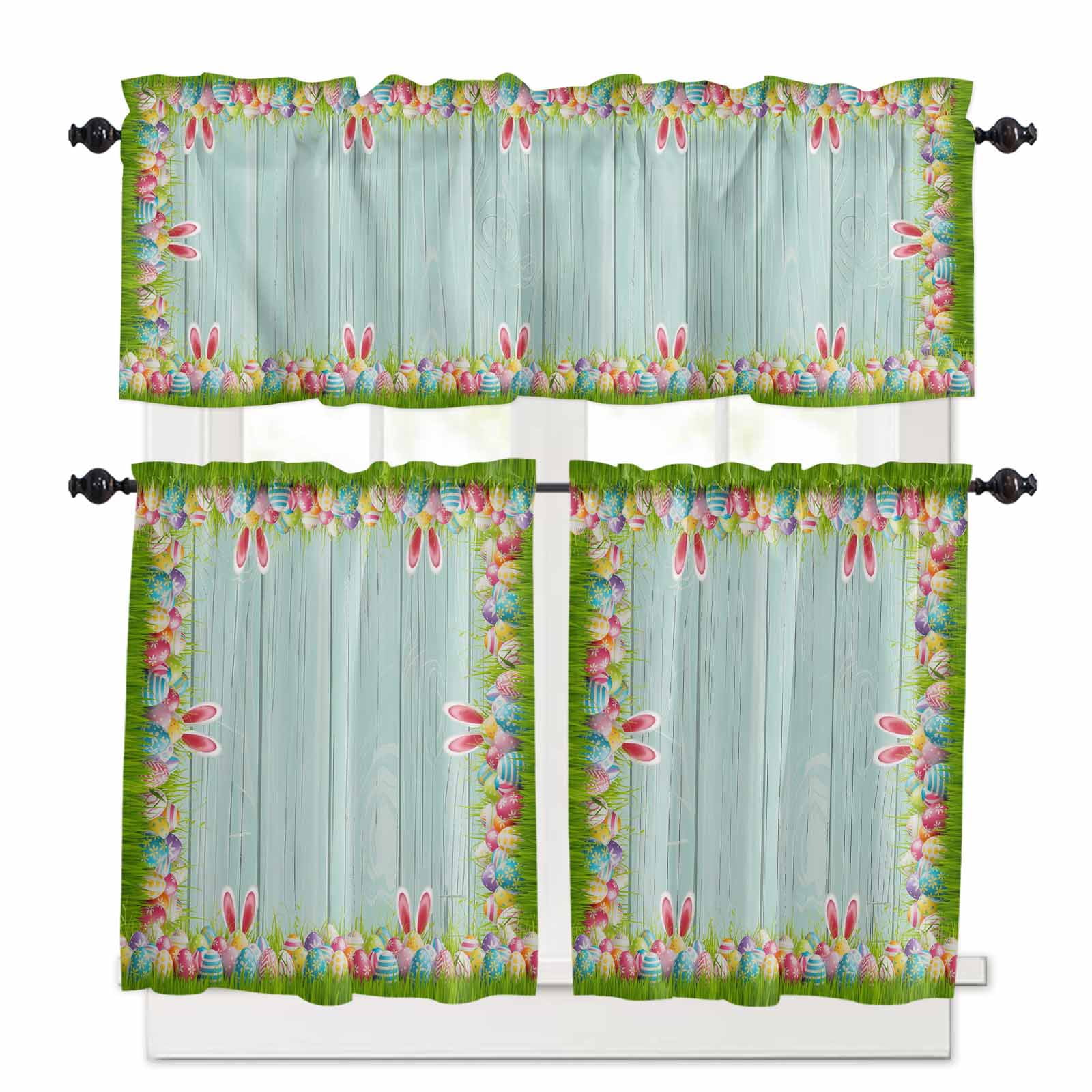 Easter Eggs Kitchen Curtains Valances and Tiers Set of 3 Colorful ...