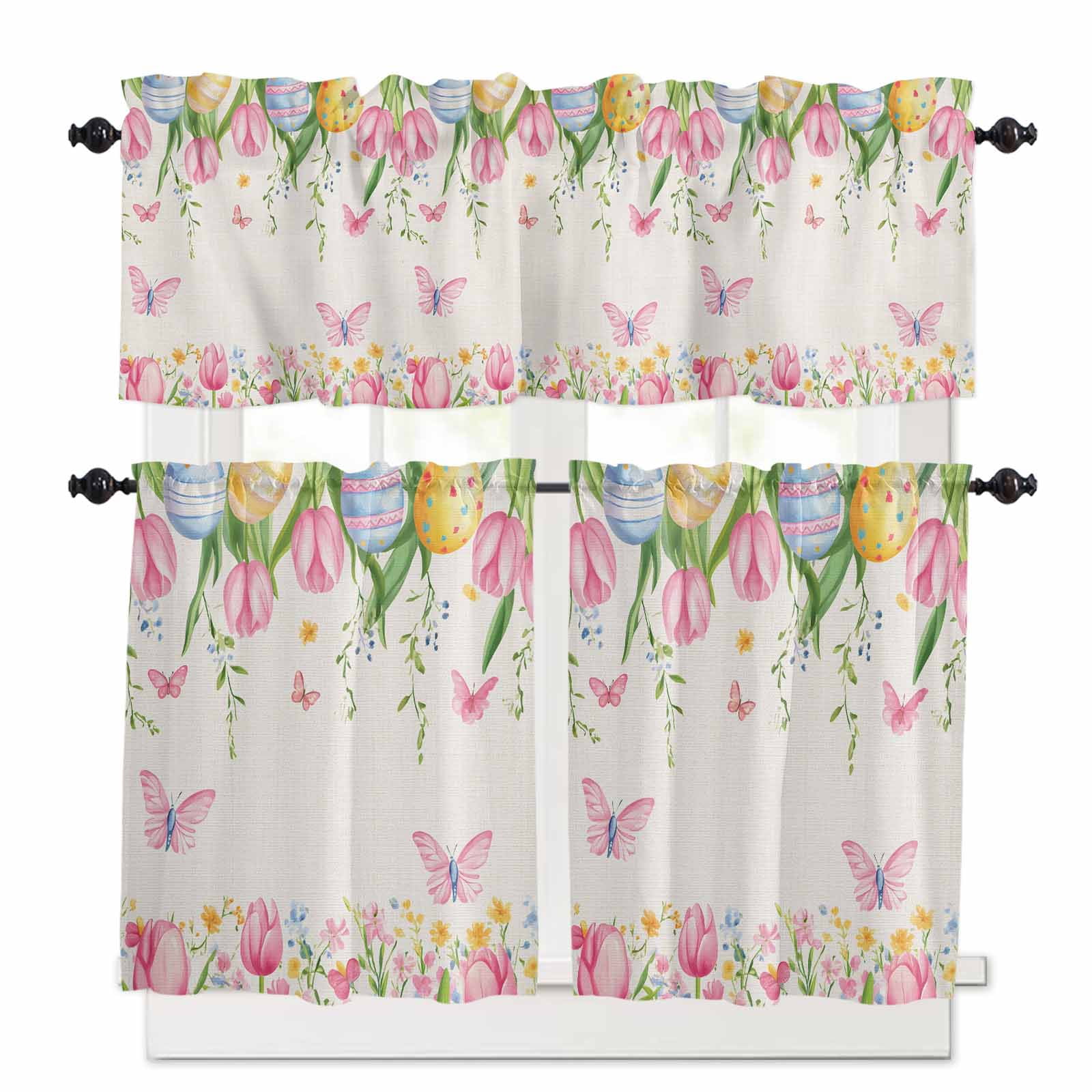 Easter Eggs Kitchen Curtains Valances and Tiers Set of 3 Country Spring ...