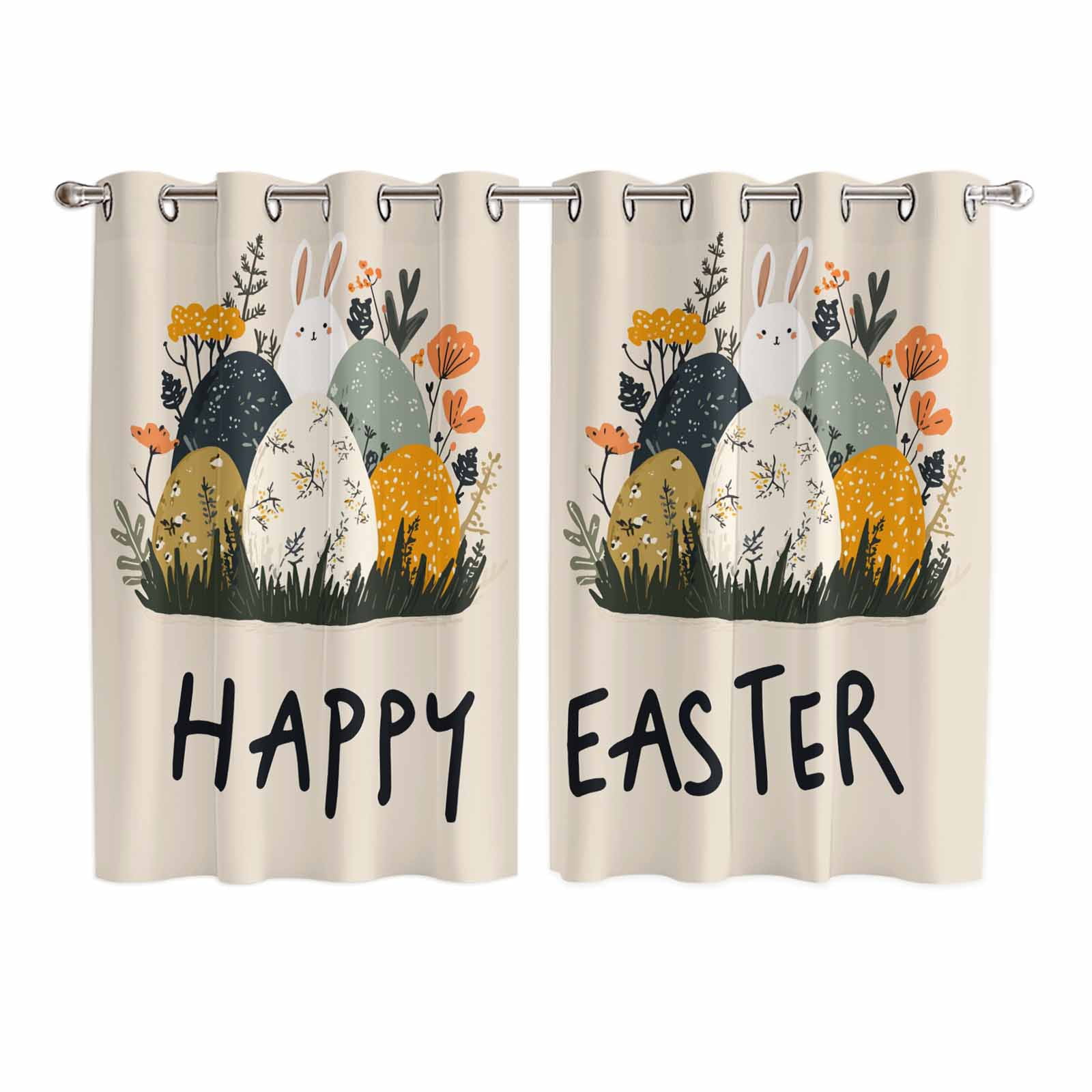 Easter Eggs Kitchen Curtains Window Panels, Rabbit Spring Botanical ...