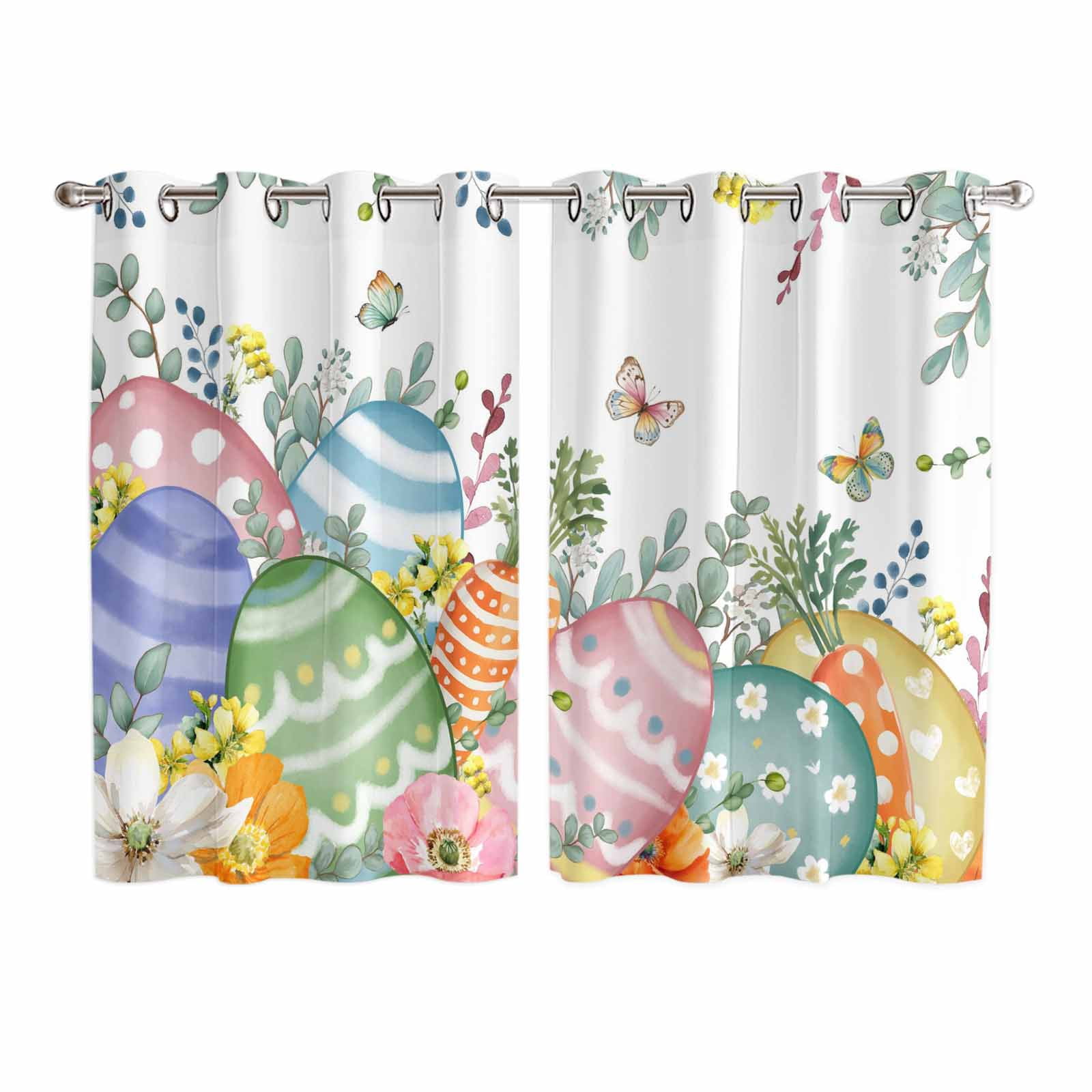 Easter Eggs Kitchen Curtains Window Panels, Spring Botanical Eucalyptus ...