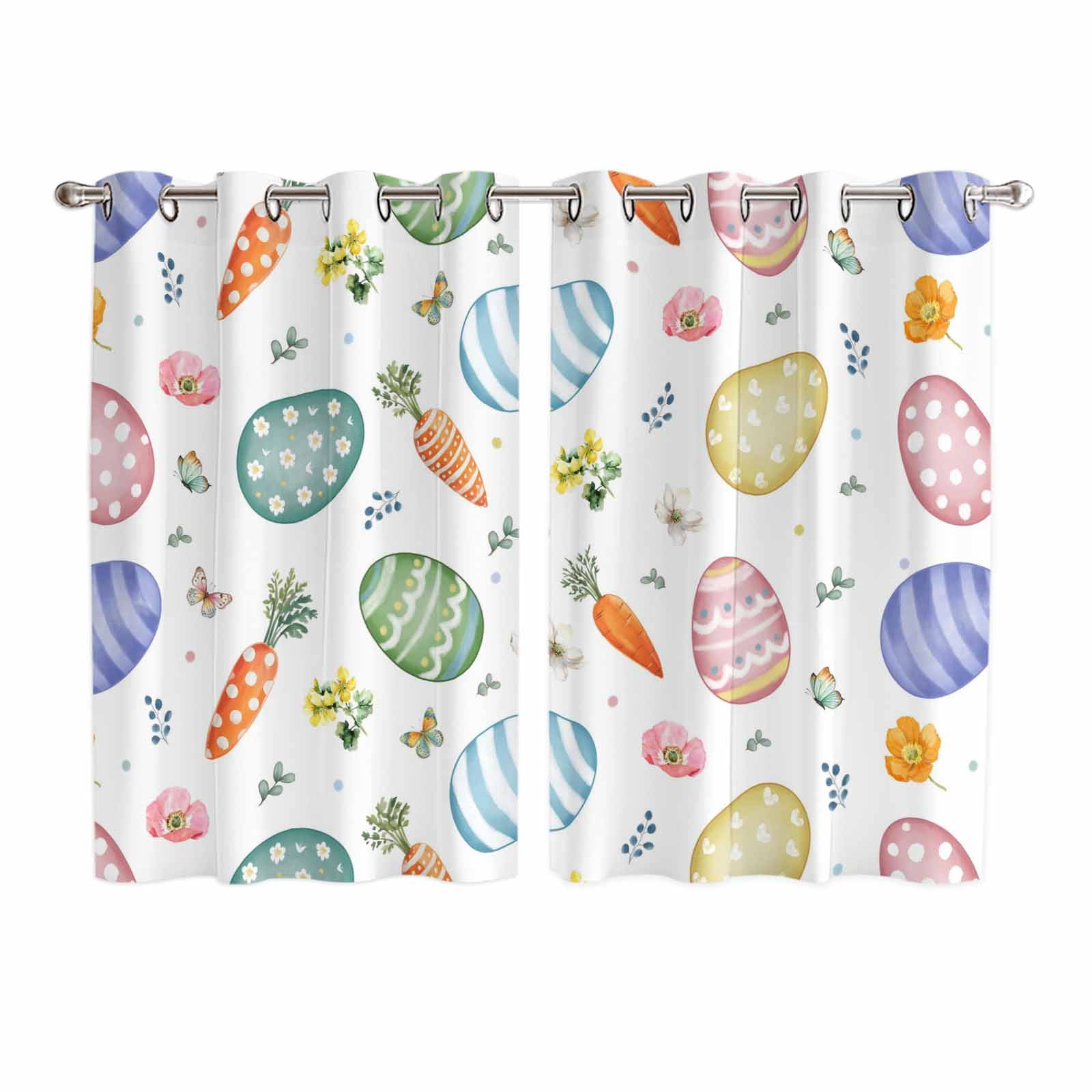 Easter Eggs Kitchen Curtains Window Panels, Spring Carrots Botanical ...