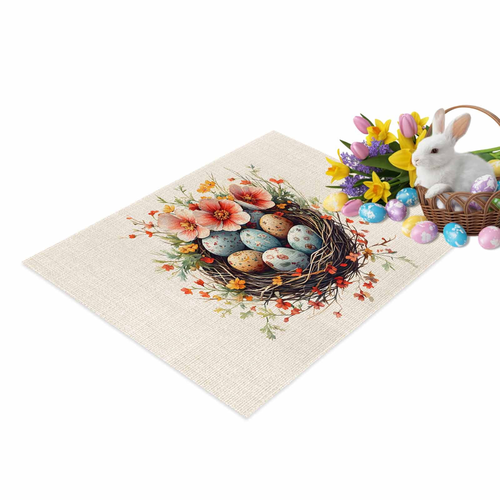Easter Eggs Nest Door Mat Vintage Green Yellow Egg Spring Red Yellow ...