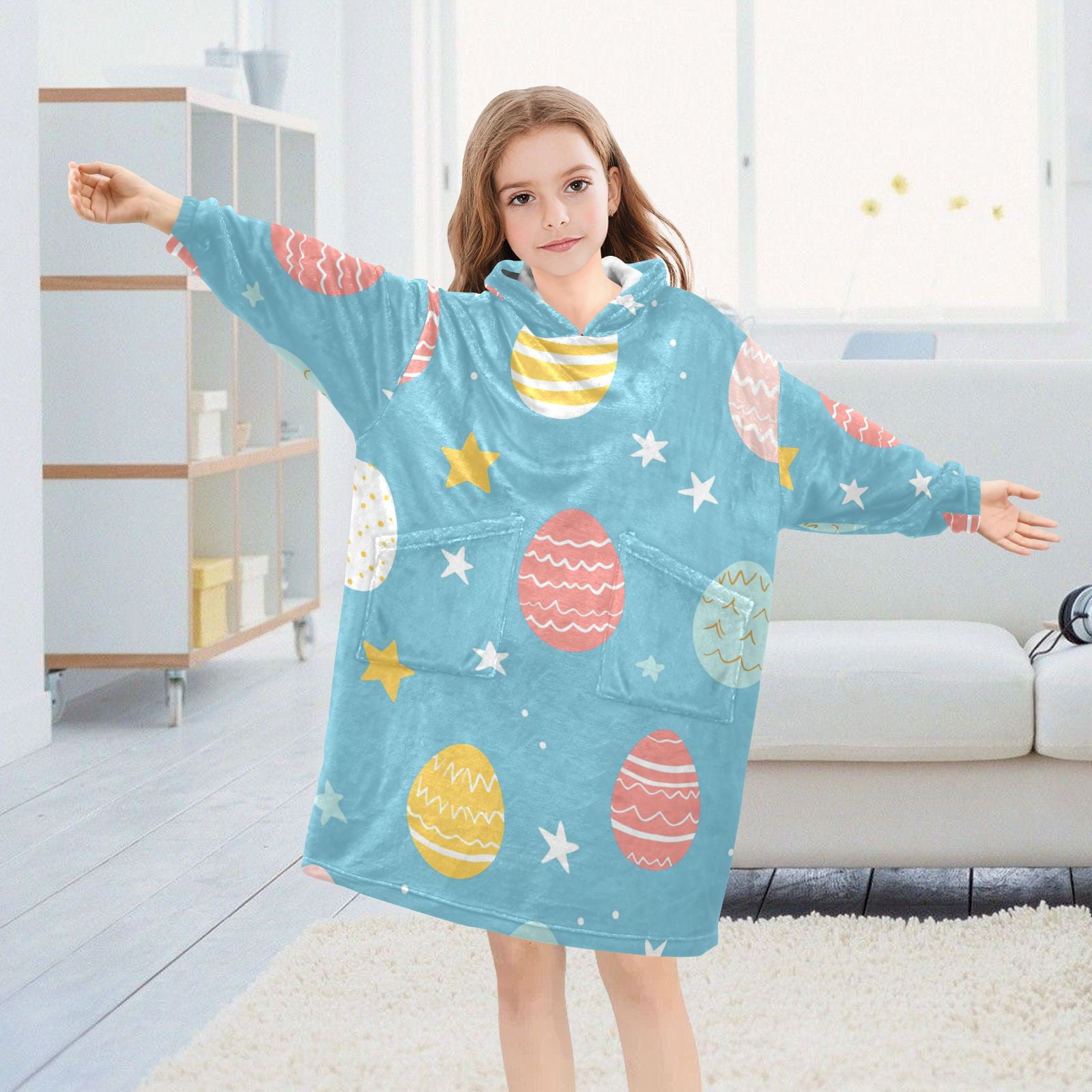 Easter Eggs Oversized Wearable Blanket Hoodie Sweatshirt Flannel for ...