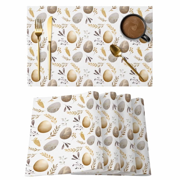 Easter Eggs Placemats Set of 1, Spring Gold Silver Brown Eggs Leaf Non ...