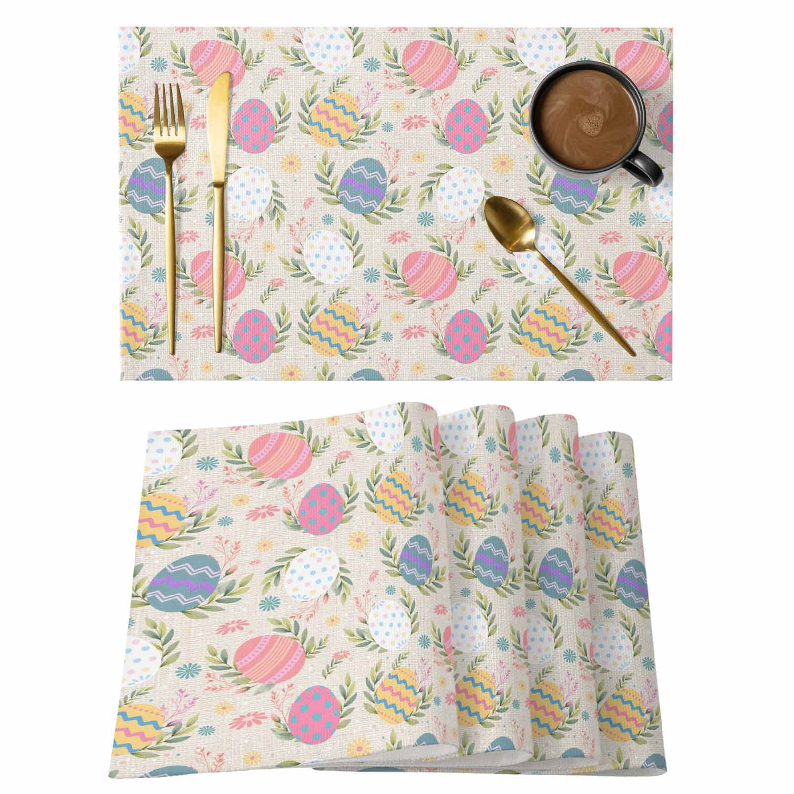 Easter Eggs Placemats Set of 2, Spring Pink Blue Yellow White Eggs ...