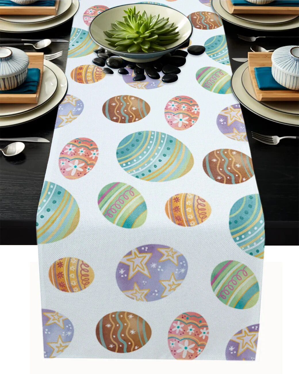 Easter Eggs Rabbit Ears Grass Table Runner Wedding Table Decoration Home Decor Kitchen Table ...