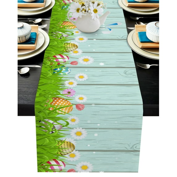 Easter Eggs Rabbit Ears Grass Table Runner Wedding Table ration Home r Kitchen Table Runners And ...