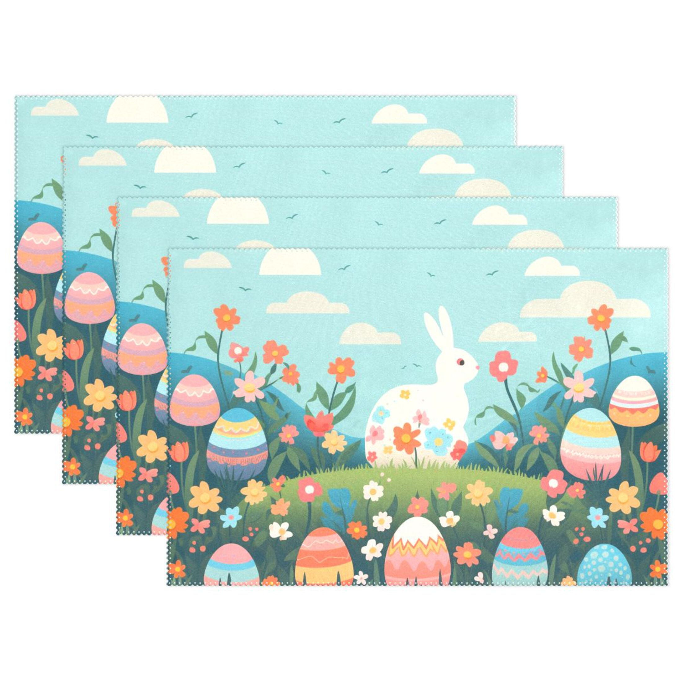 Easter Eggs Rabbits Flowers 12×18 inch Placemats Heat Resistant ...