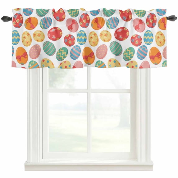 Easter Eggs Rod Pocket Curtain Valance, Spring Colorful Striped Dots ...