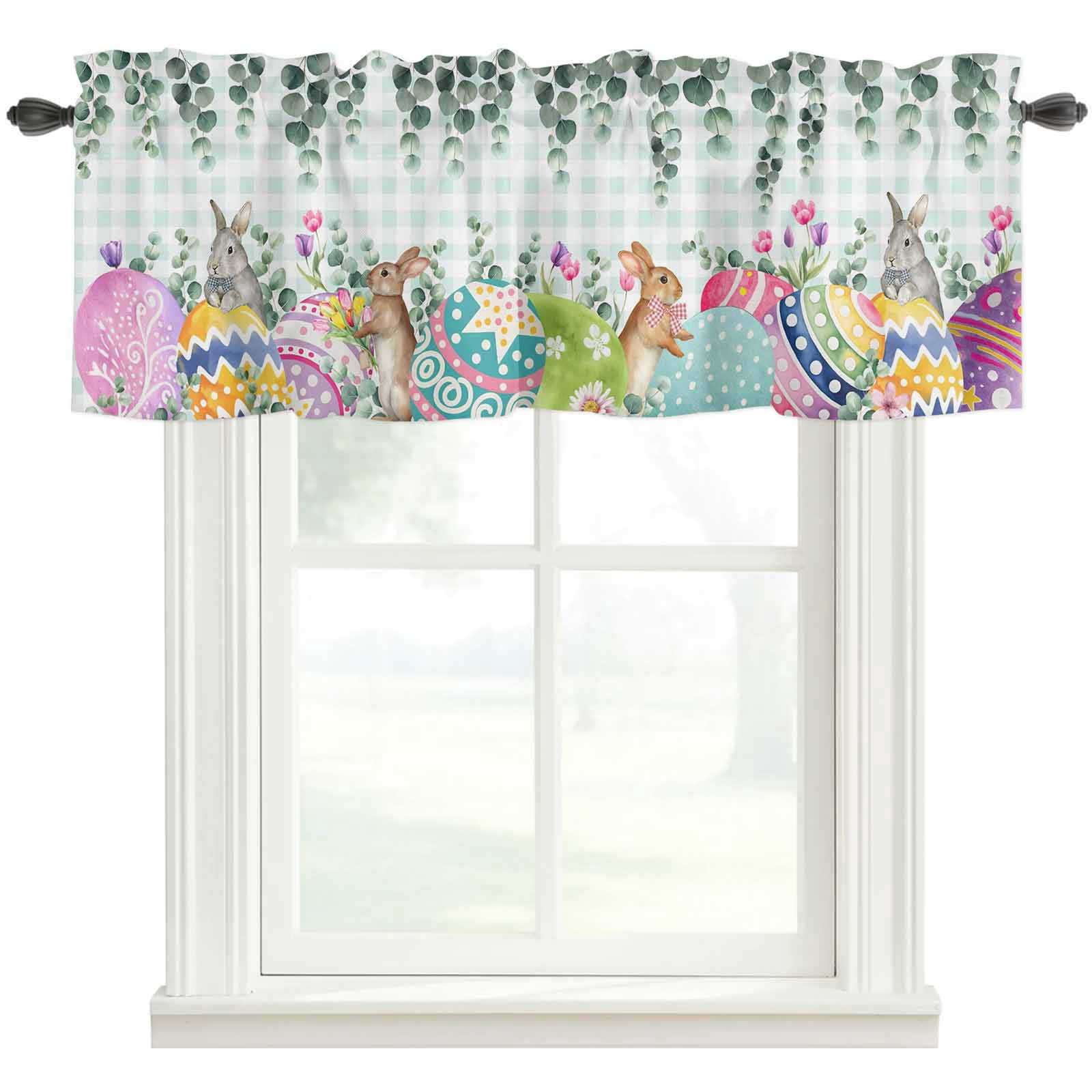 Easter Eggs Rod Pocket Curtain Valance, Spring Watercolor Bunny ...