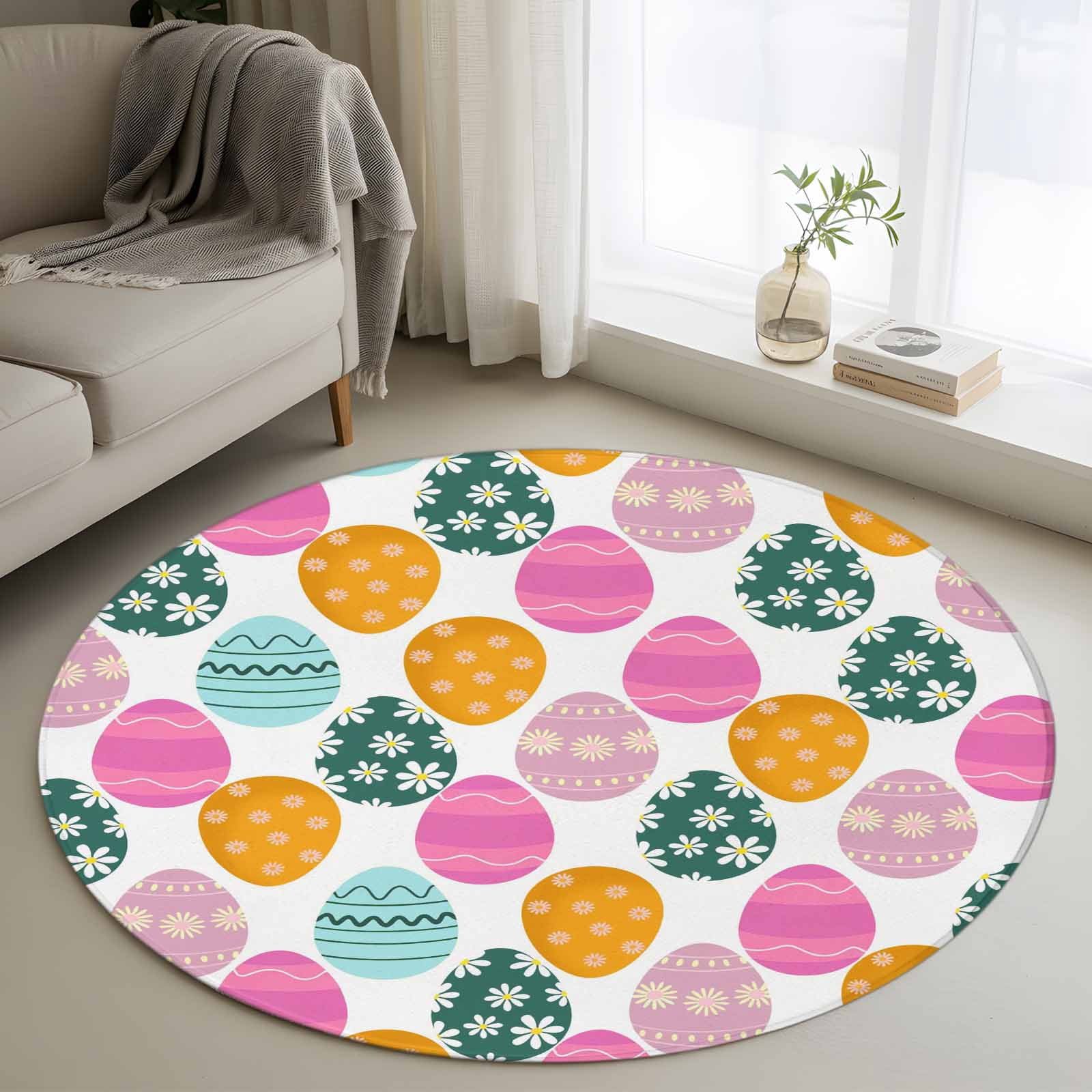 Easter Eggs Round Area Rug 3Ft Washable Small Circle Rugs for Kitchen ...