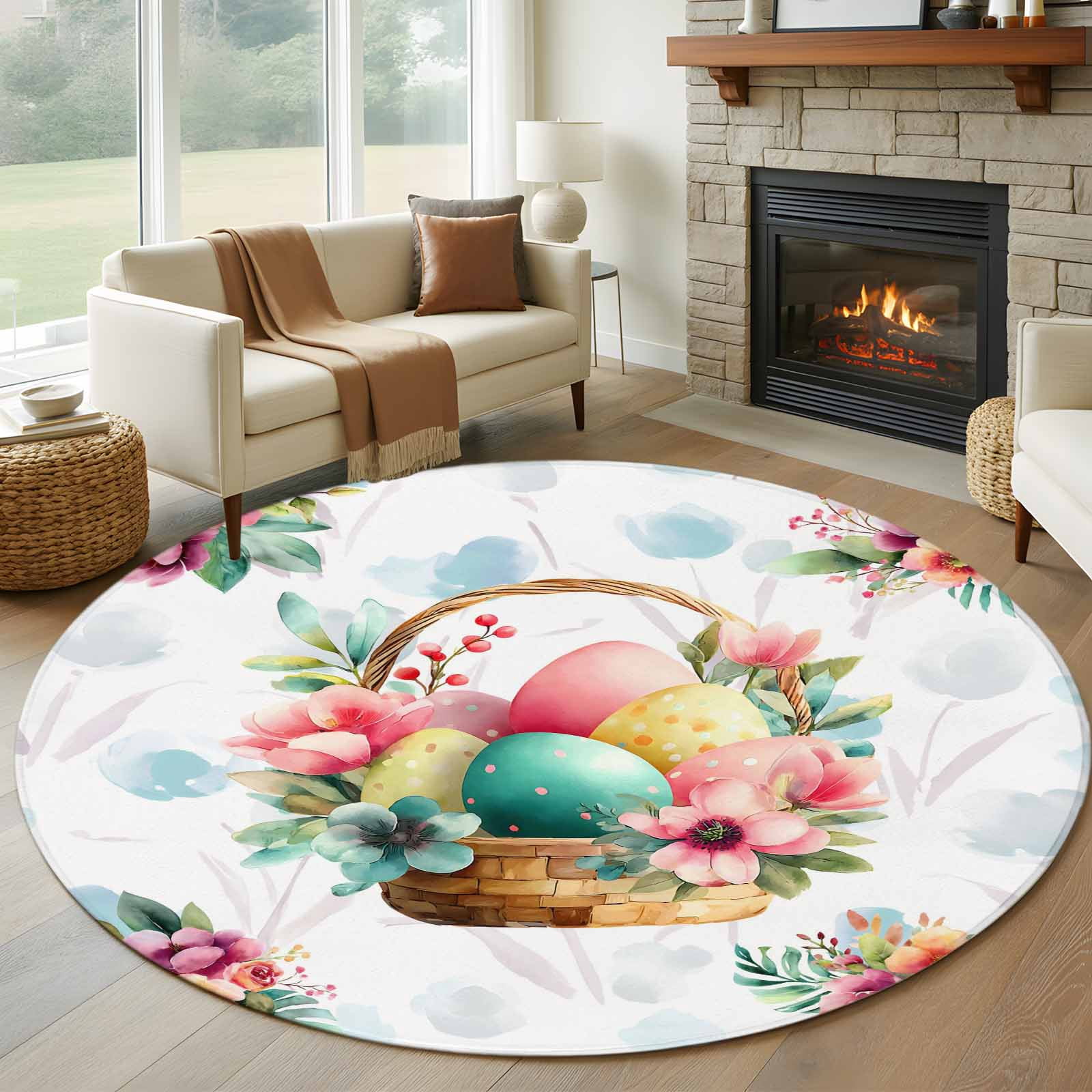 Easter Eggs Round Area Rug 7Ft Washable Circle Rugs for Dorm Laundry ...