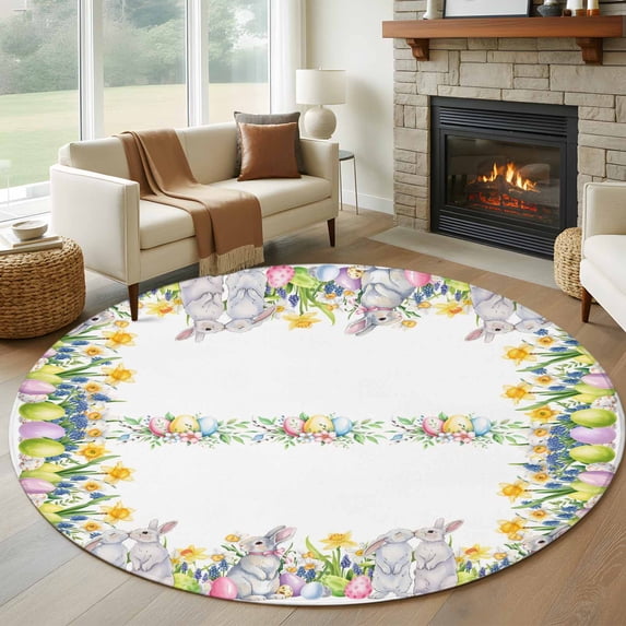 Easter Eggs Round Rug 7ft Washable Circle Rugs Non Slip Spring ...