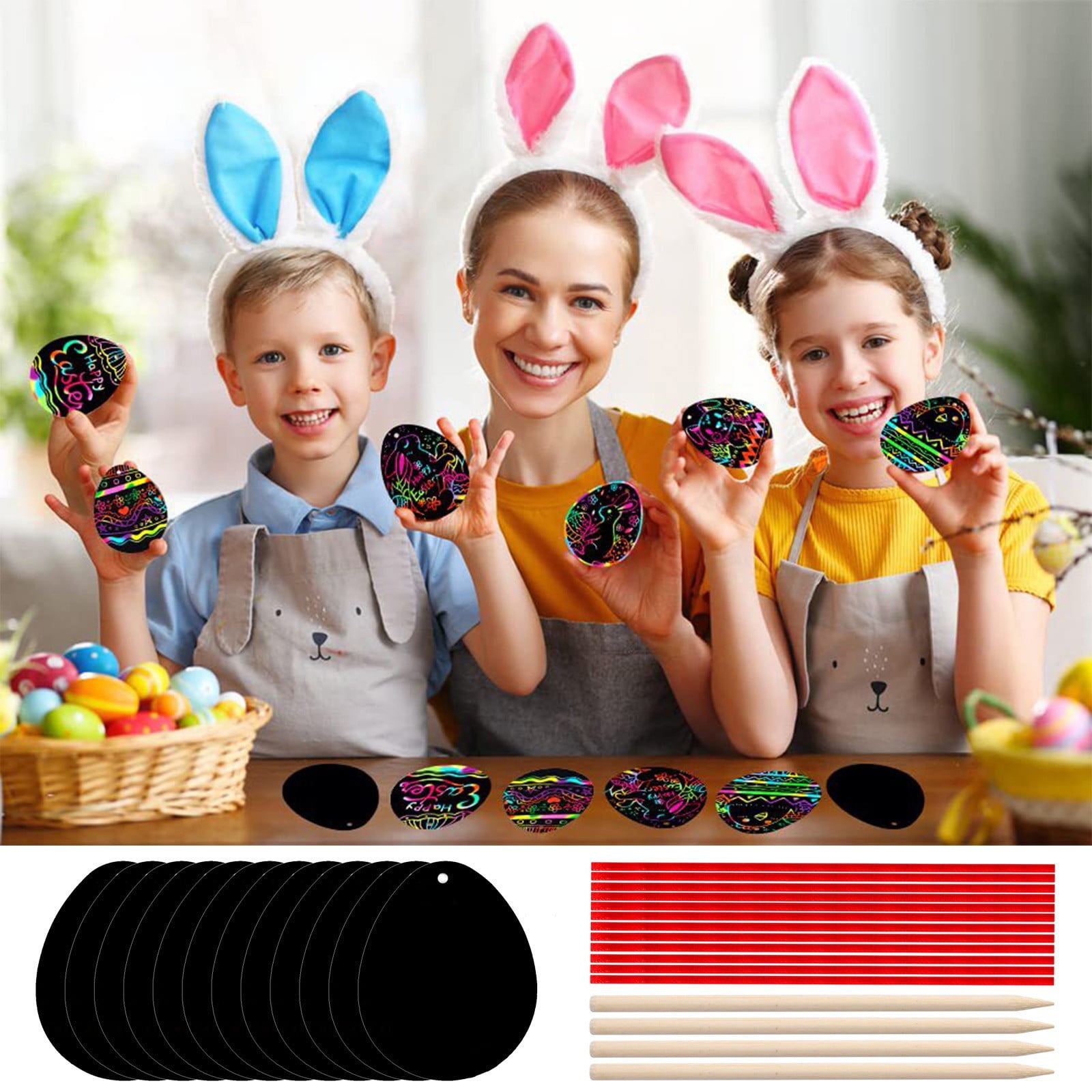 Easter Eggs Scratch Paper Art Set 12 pcs Mini Notes With Colorful ...