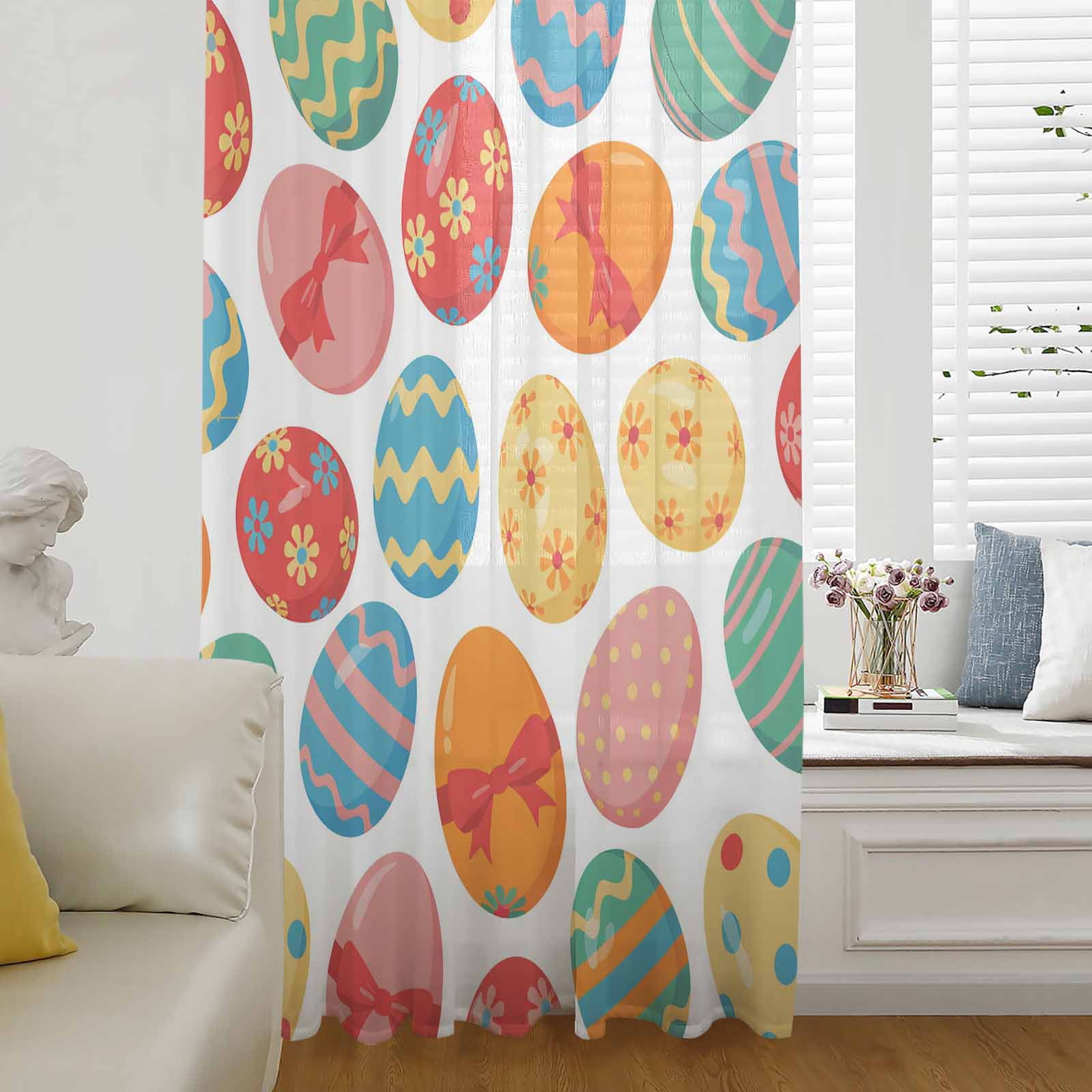 Easter Eggs Semi Sheer Curtains Drapes for Living Room,Bedroom,French ...