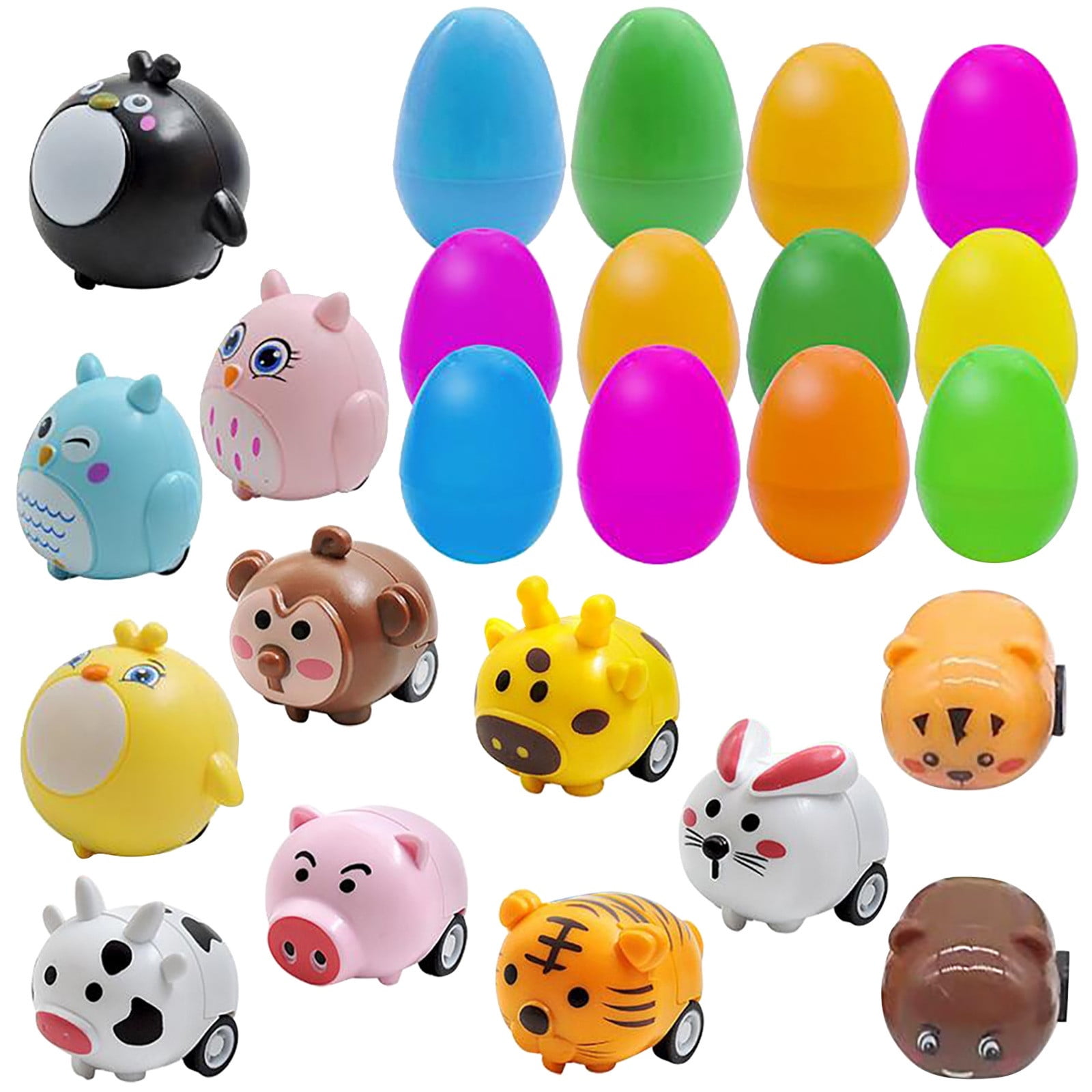 Easter Eggs Set Filled with Fun Animal Pull Back Cars,Prefilled Easter ...