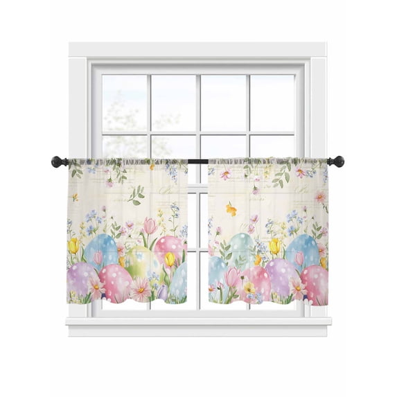 Easter Eggs Sheer Curtains 2 Panels Set Spring Colorful Eggs Floral ...