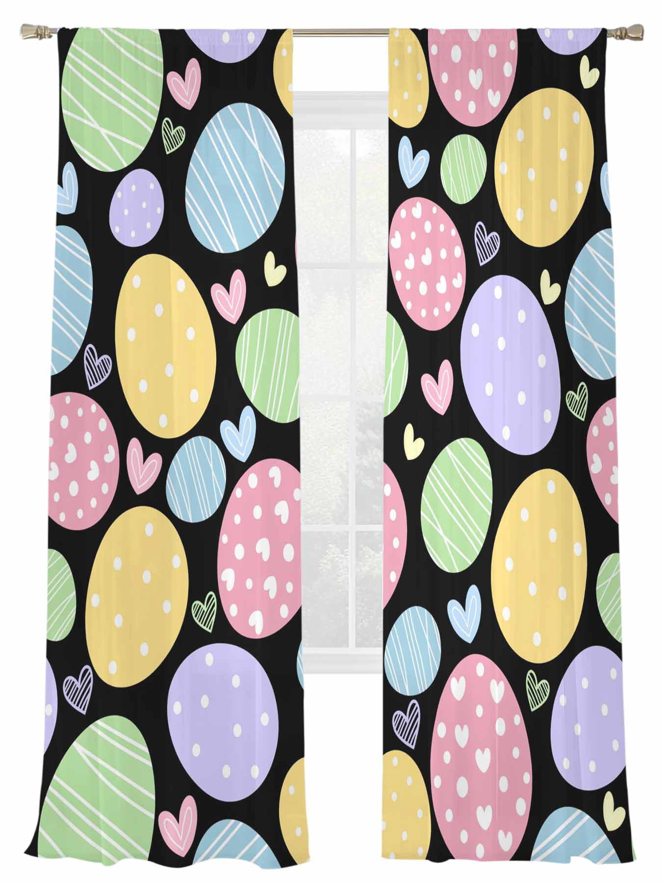 Easter Eggs Sheer Curtains 2 Panels Set Spring Cute Pink Yellow Green ...