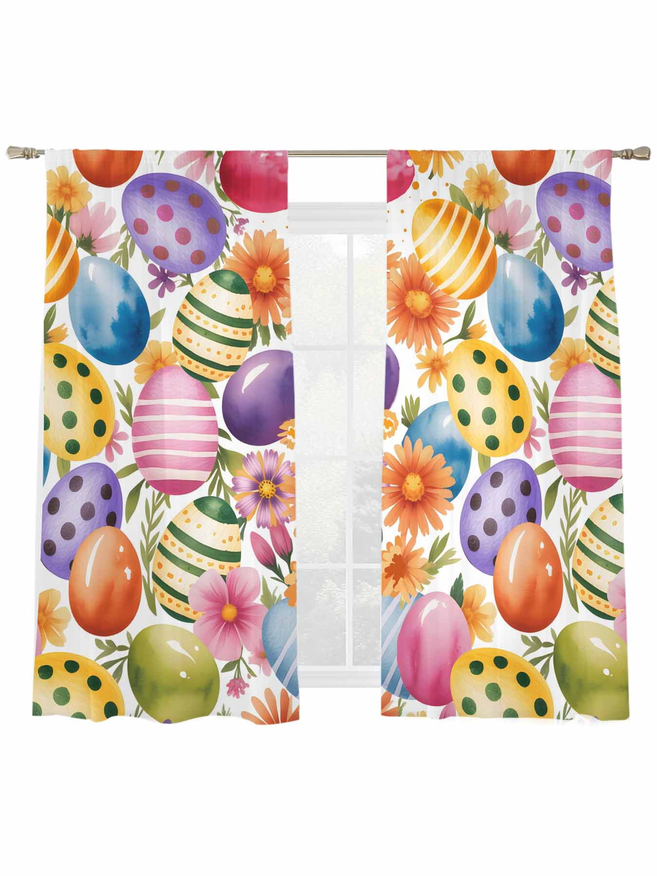 Easter Eggs Sheer Curtains 2 Panels Set Spring Green Blue Pink Dots ...
