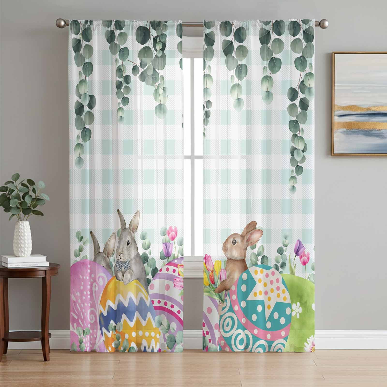 Easter Eggs Sheer Curtains 84 Inch Length 2 Panels for Living Room ...