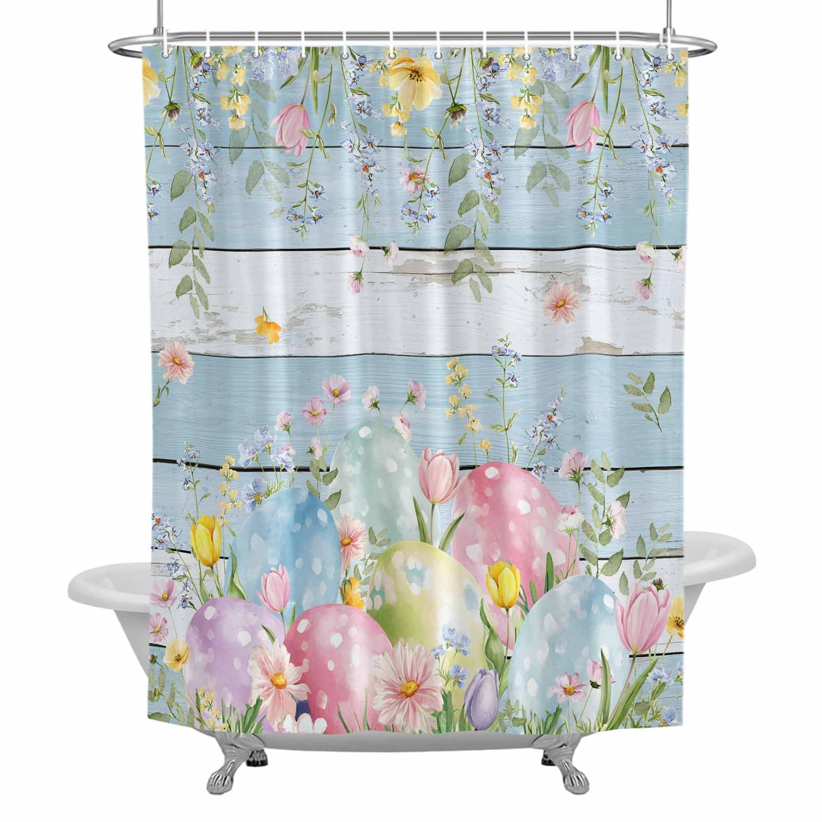 Easter Eggs Shower Curtain for Bathroom, Spring Colorful Eggs Floral ...