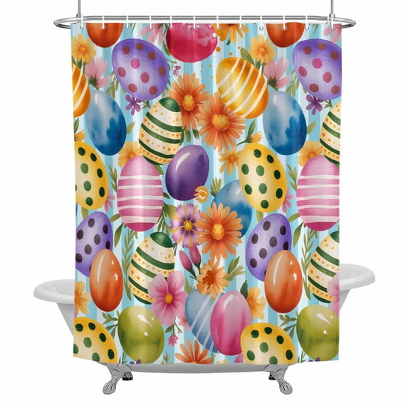 Easter Eggs Shower Curtain for Bathroom, Spring Green Blue Pink Eggs ...