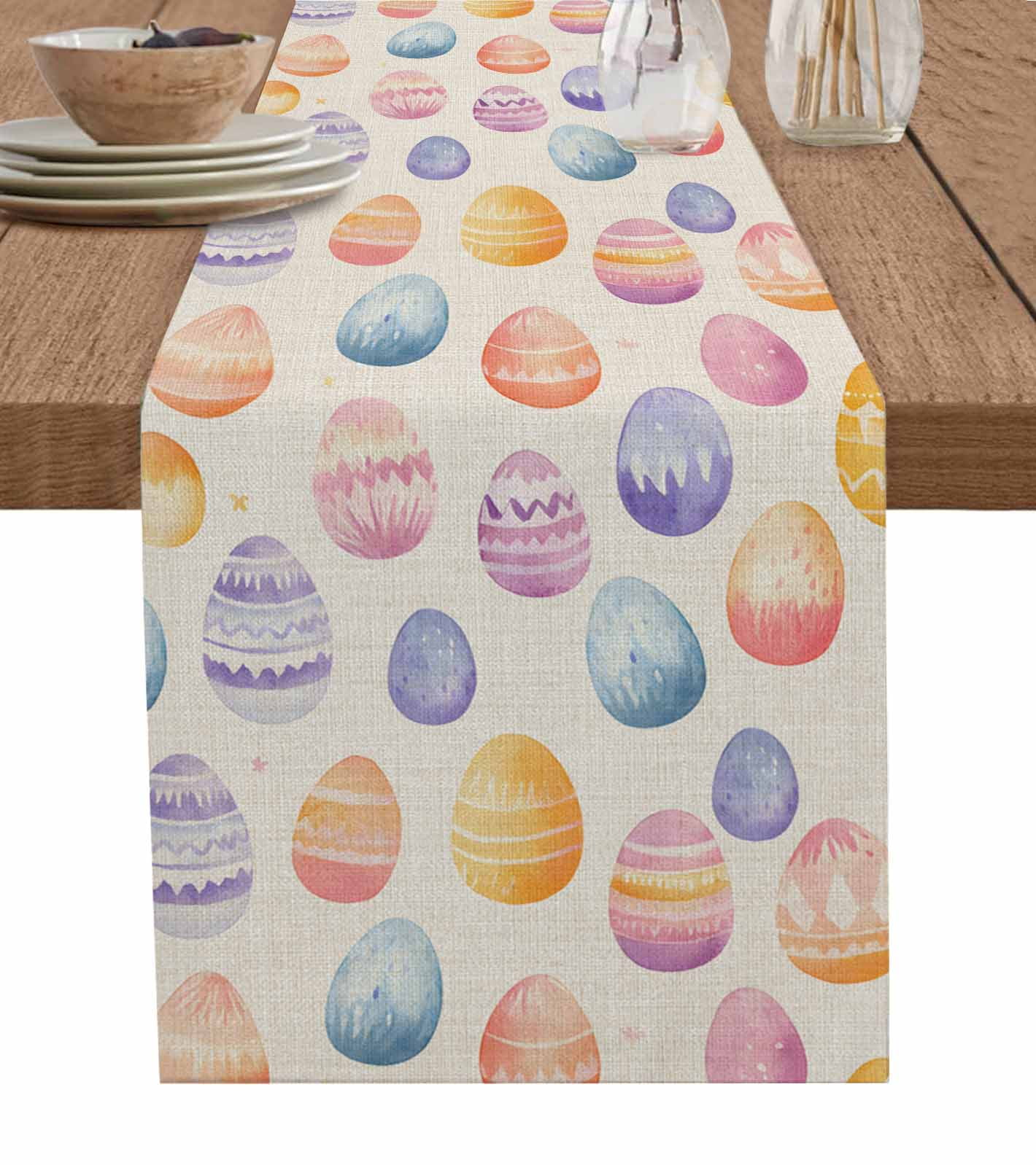 Easter Eggs Table Runner 120 Inches, Retro Farmhouse Watercolor ...
