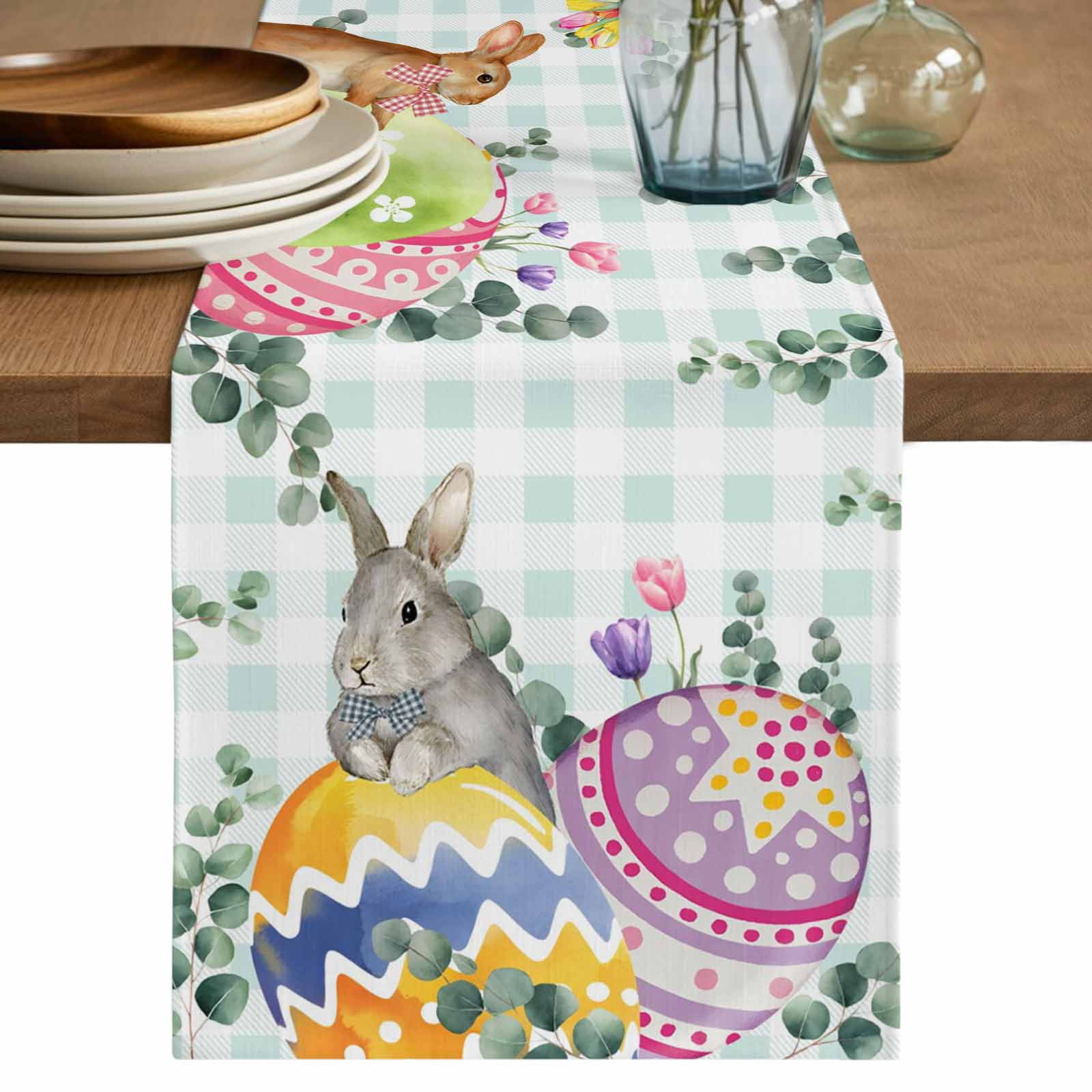 Easter Eggs Table Runner 72 Inches, Spring Watercolor Bunny Eucalyptus ...