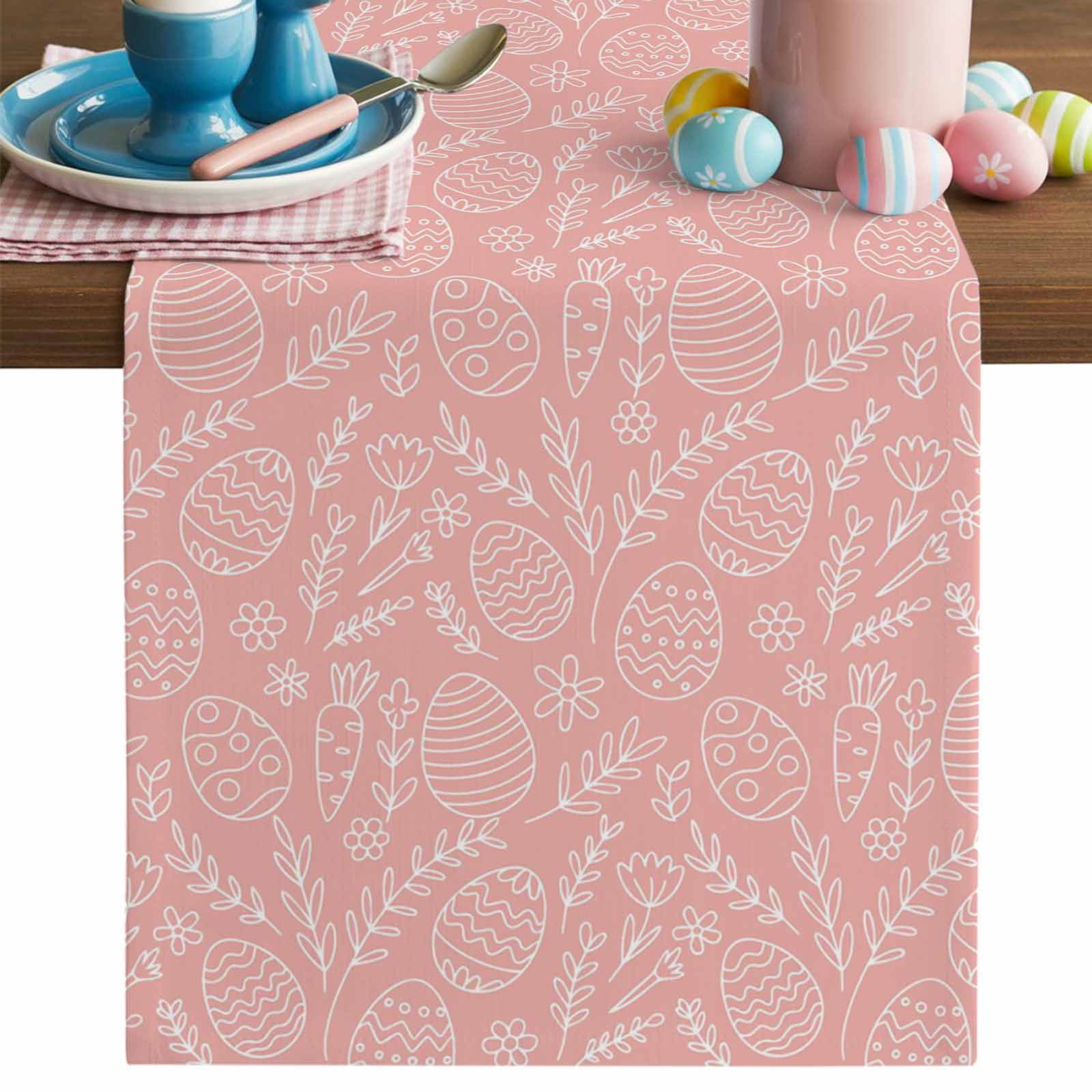 Easter Eggs Table Runner, Abstract Spring Bunny Egg Carrots Spring ...