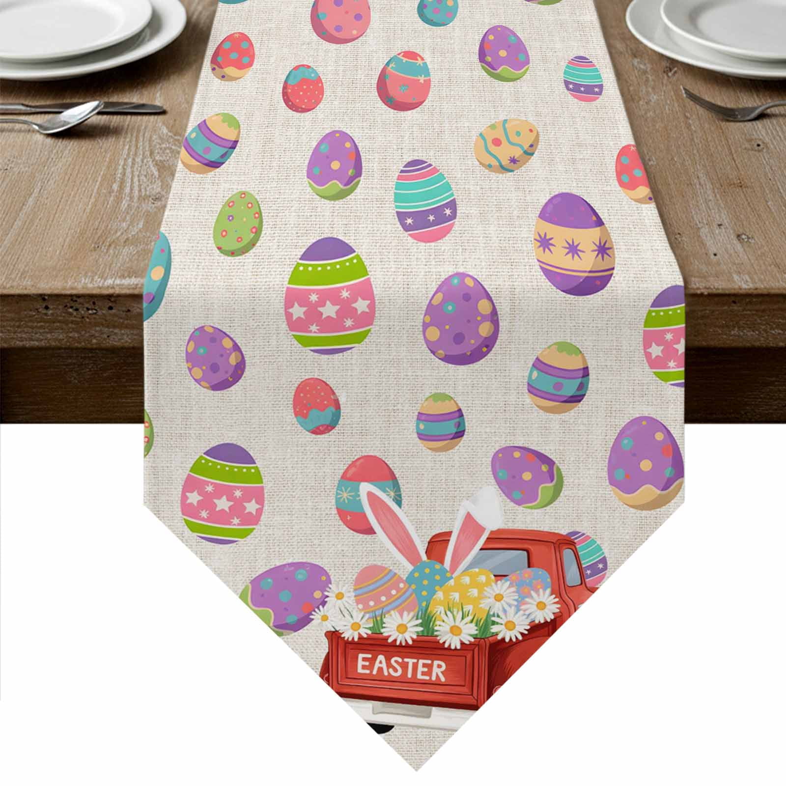 Easter Eggs Table Runner Linen Burlap Table Runner 72 Inches Long ...