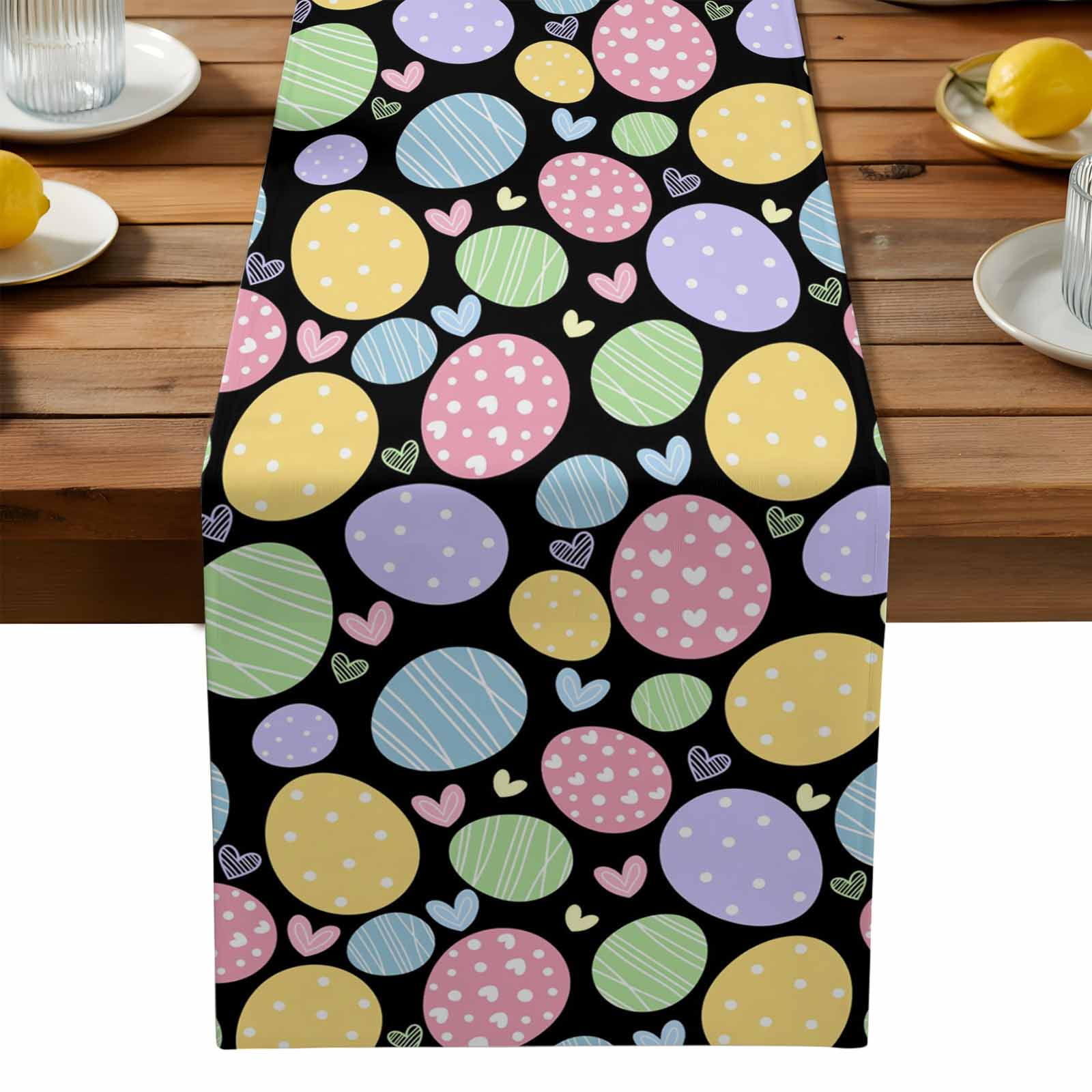 Easter Eggs Table Runner, Spring Cute Pink Yellow Green Blue Purple ...