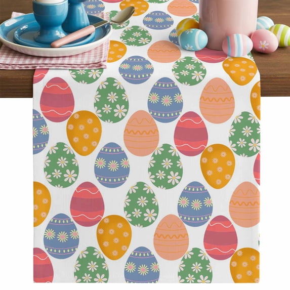 Easter Eggs Table Runner, Spring Green Yellow Red Blue Floral Eggs ...