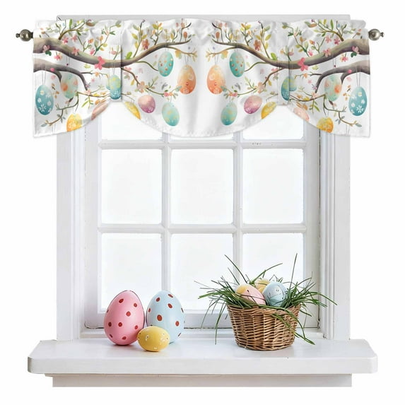 Easter Eggs Tie Up Valances Curtain, Watercolor Green Yellow Pink Eggs ...
