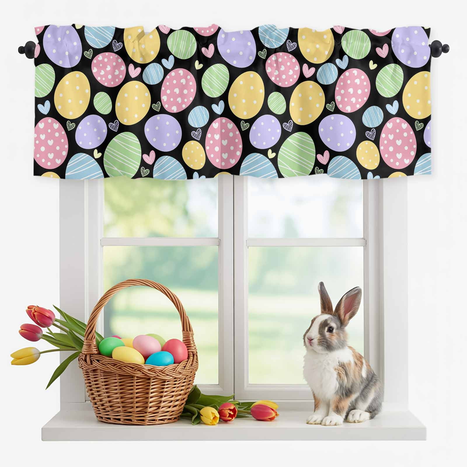Easter Eggs Valances for Windows, Spring Cute Pink Yellow Green Blue ...