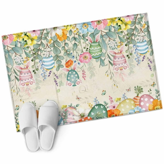 Easter Eggs Washable Area Rug 2 x 3 ft Spring Yellow Pink Floral Leaves ...