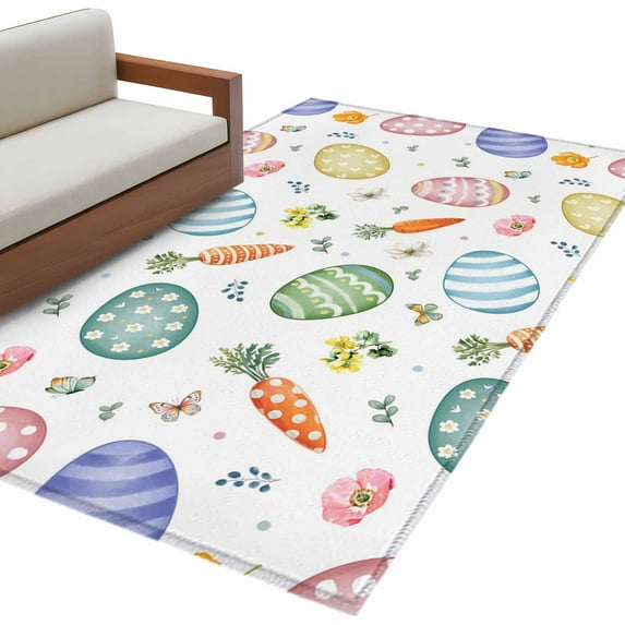 Easter Eggs Washable Area Rug 3 x 5 ft Spring Colored Eggs Floral Leaf ...