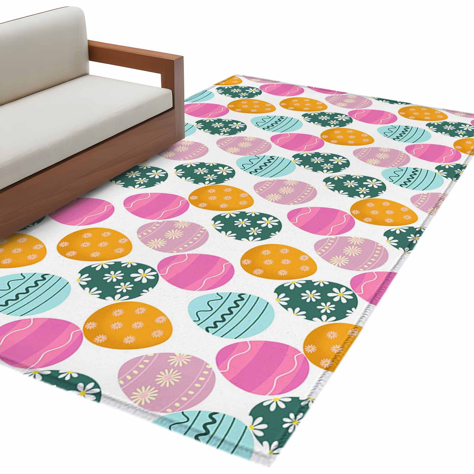 Easter Eggs Washable Area Rug 3 x 5 ft Spring Green Yellow Pink Teal ...