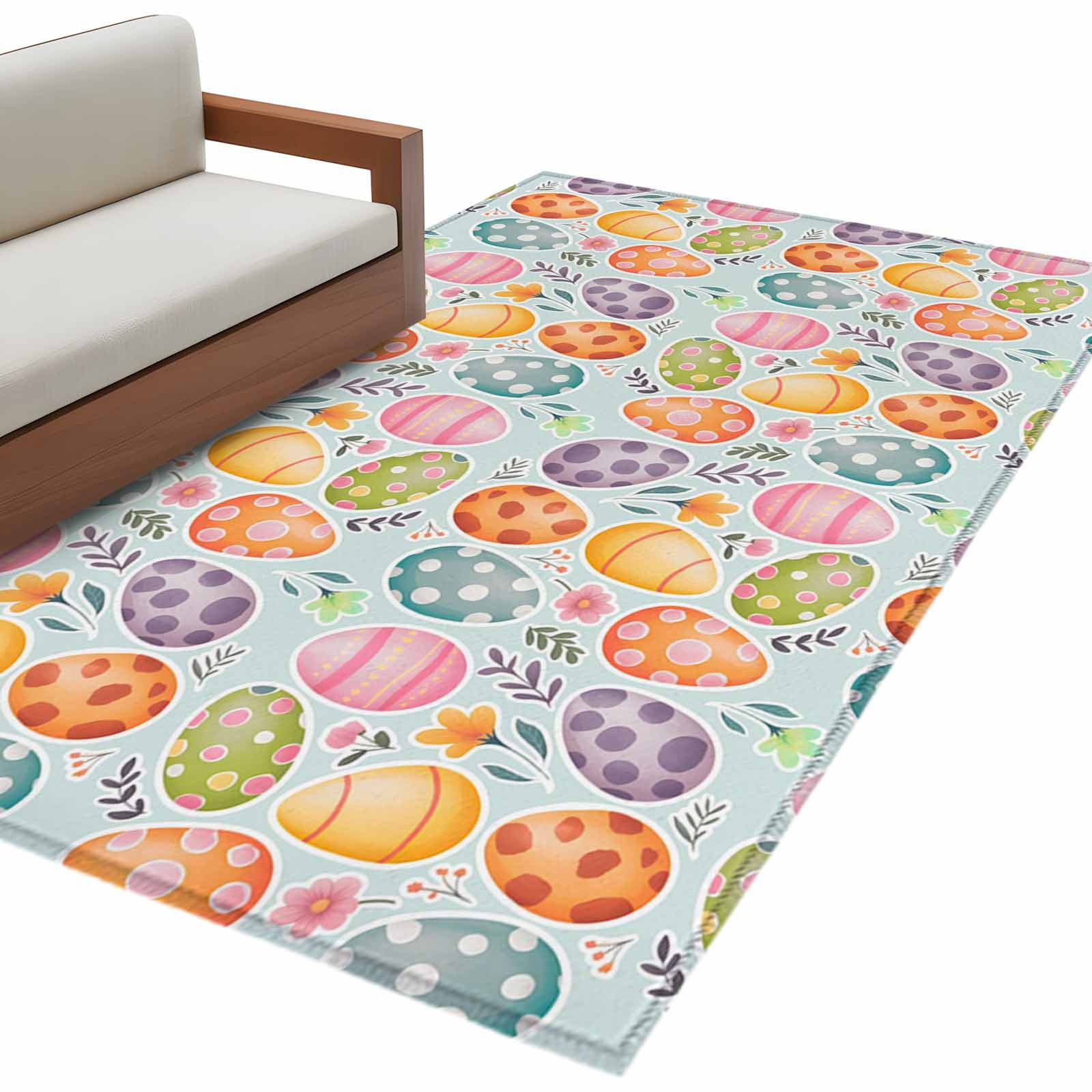 Easter Eggs Washable Area Rug 4 x 6 ft Spring Colored Eggs Floral Leaf ...
