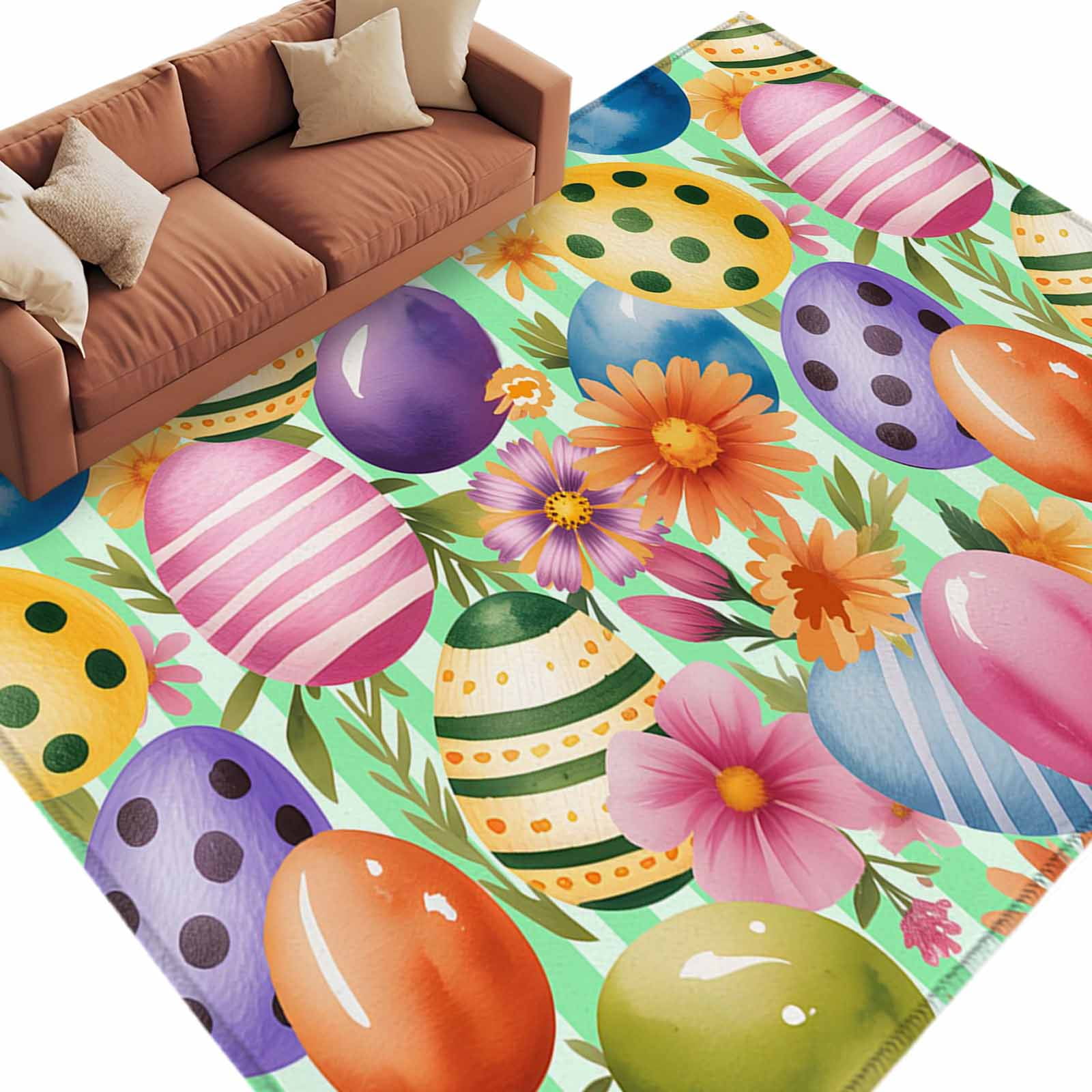 Easter Eggs Washable Area Rug 6 x 9 ft Spring Green Blue Pink Eggs ...