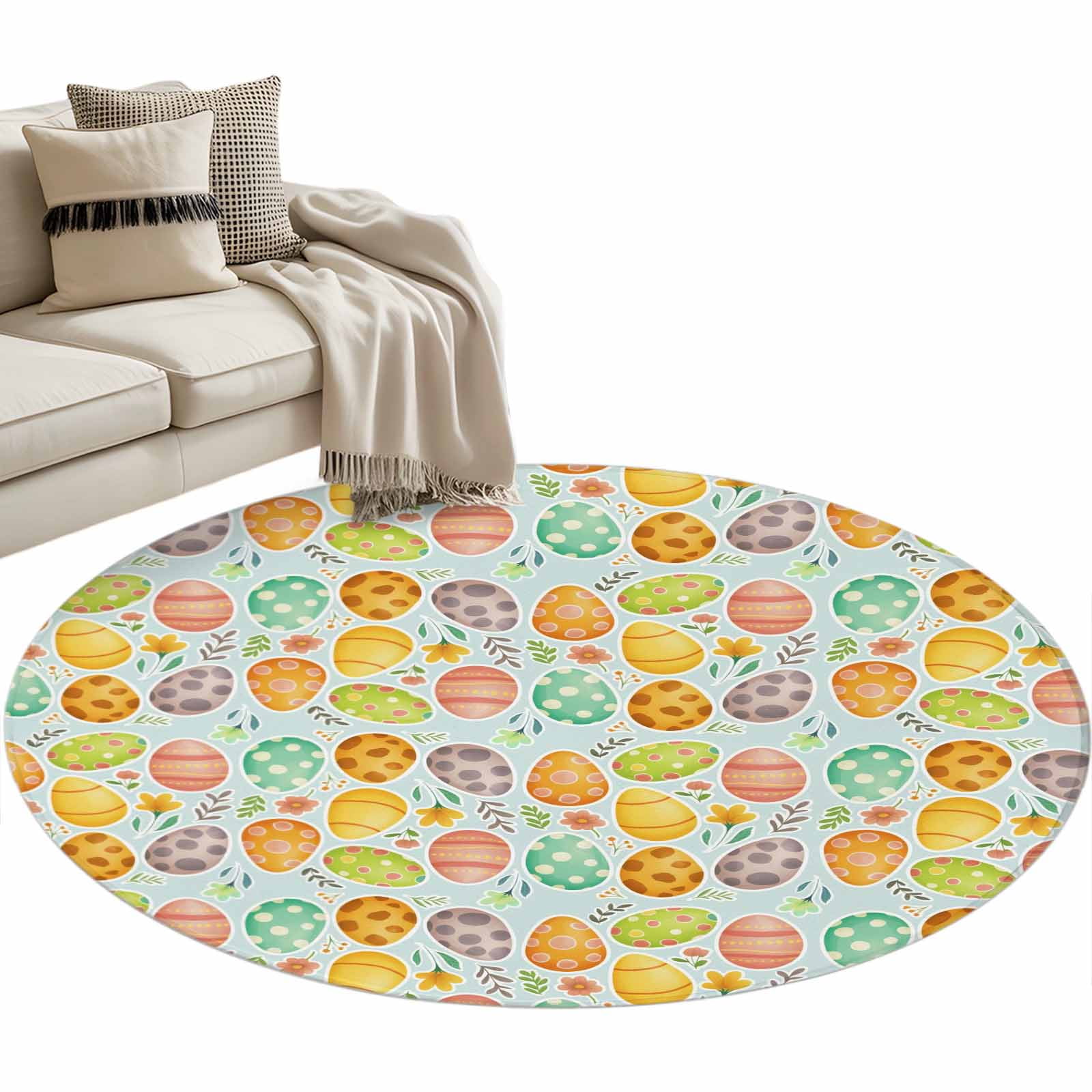 Easter Eggs Washable Round Area Rug 3.3 ft, Spring Colored Eggs Floral ...