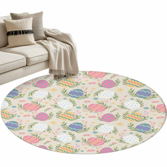 Easter Eggs Washable Round Area Rug 3.3 ft, Spring Pink Blue Yellow ...