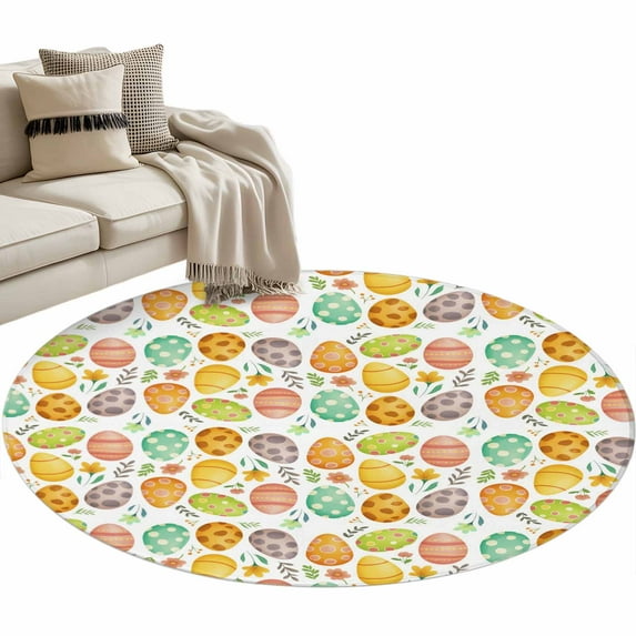 Easter Eggs Washable Round Area Rug 3.3 ft, Spring Yellow Orange Green ...
