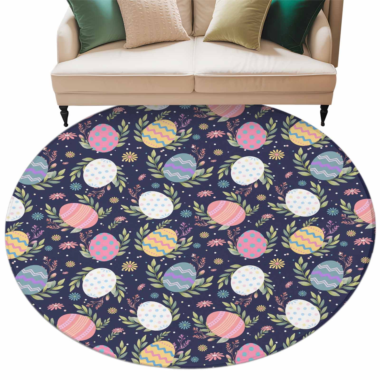 Easter Eggs Washable Round Area Rug 5 ft, Spring Pink Blue Yellow White ...