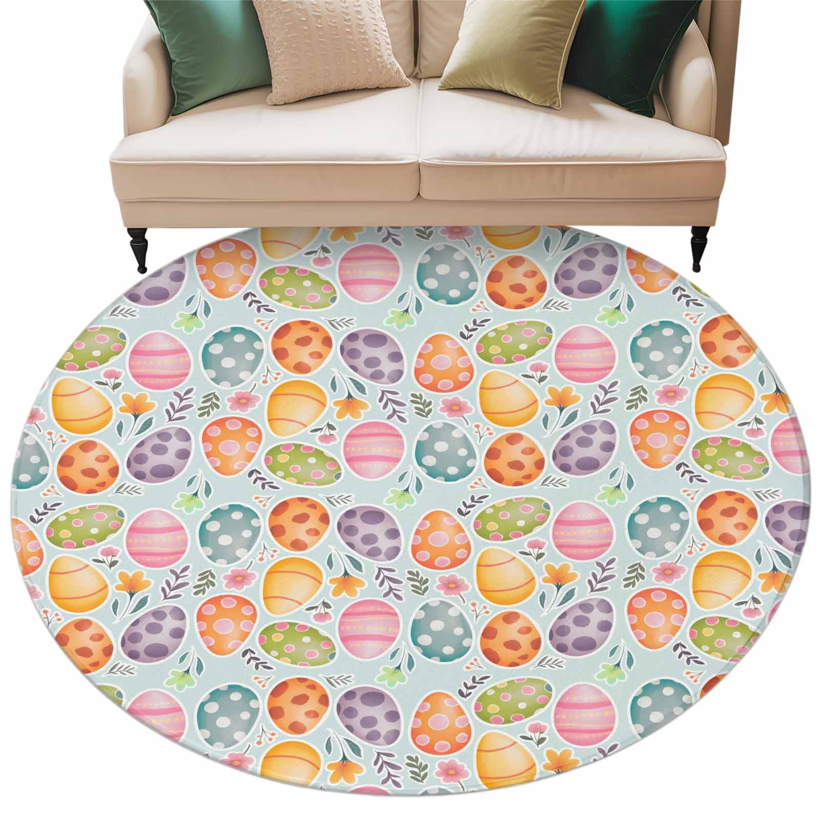 Easter Eggs Washable Round Area Rug 6 ft, Spring Colored Eggs Floral ...