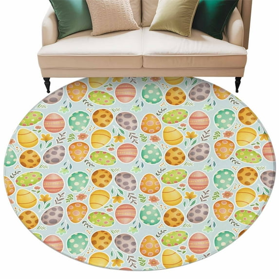 Easter Eggs Washable Round Area Rug 7 ft, Spring Colored Eggs Floral ...
