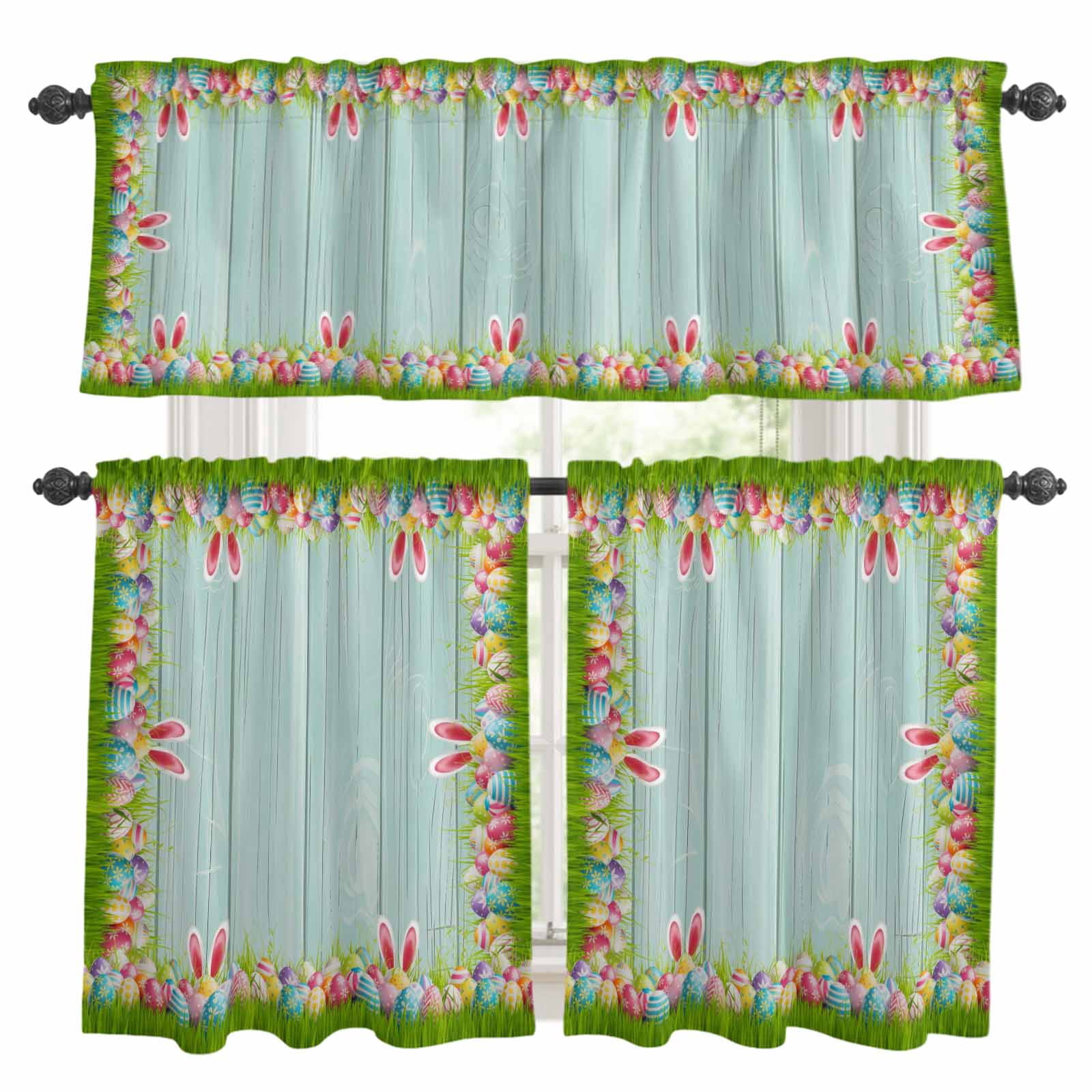 Easter Eggs Window Curtains Valance Set of 3 Colorful Rabbit Ears Eggs ...