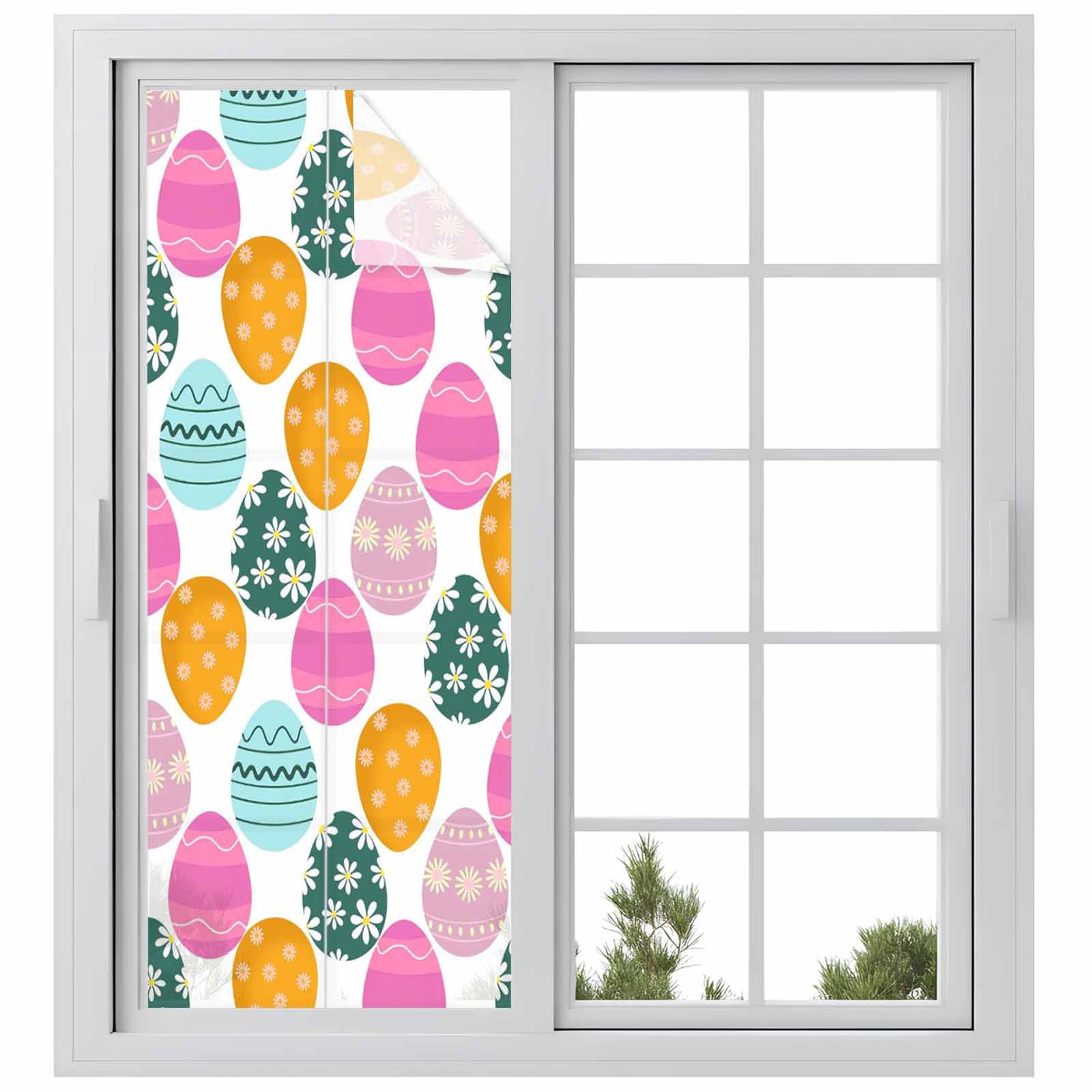 Easter Eggs Window Privacy Film, Colorful Egg Spring Daisy White ...